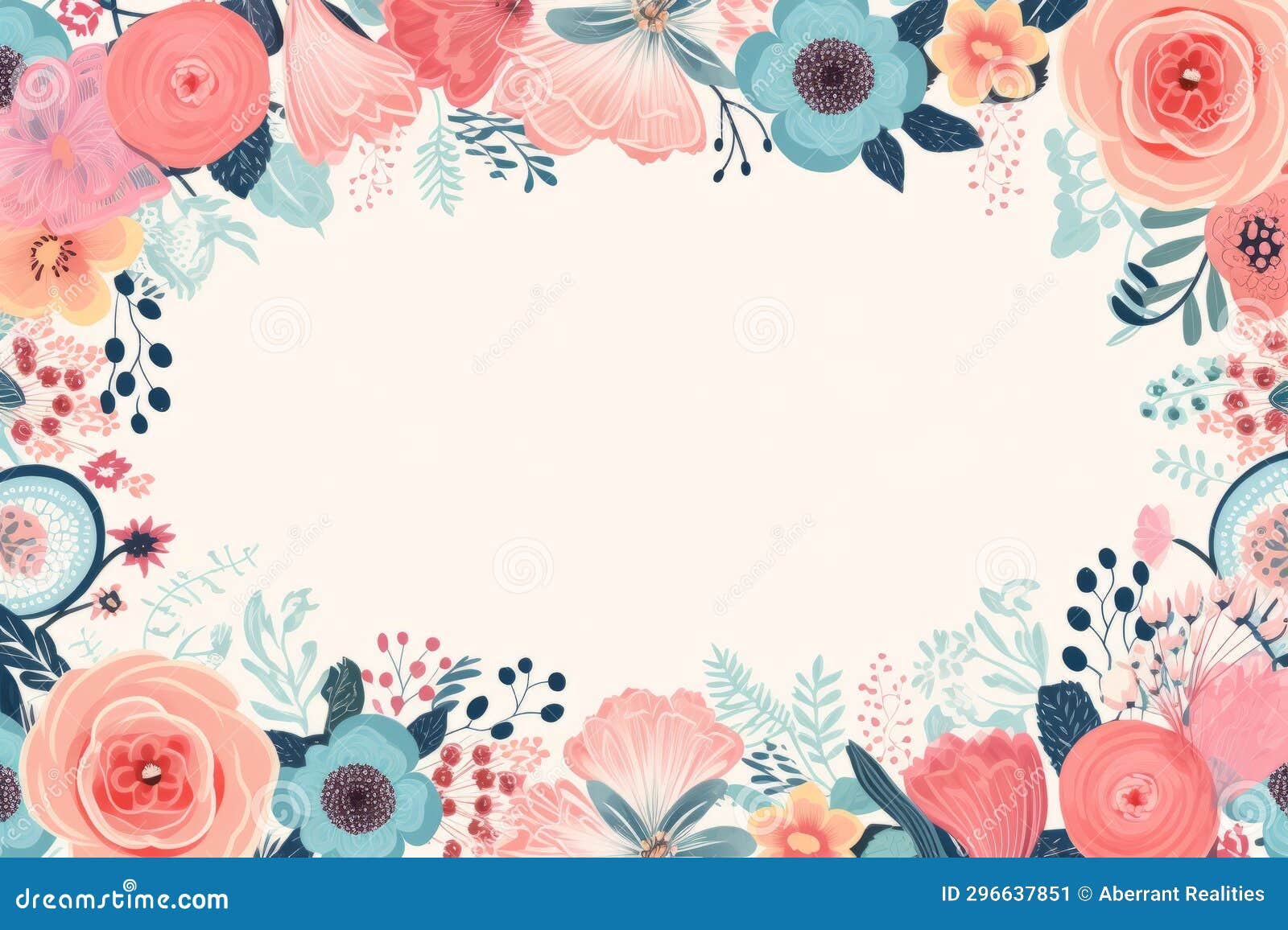 Floral Frame with Pink and Blue Flowers on a White Background Stock ...