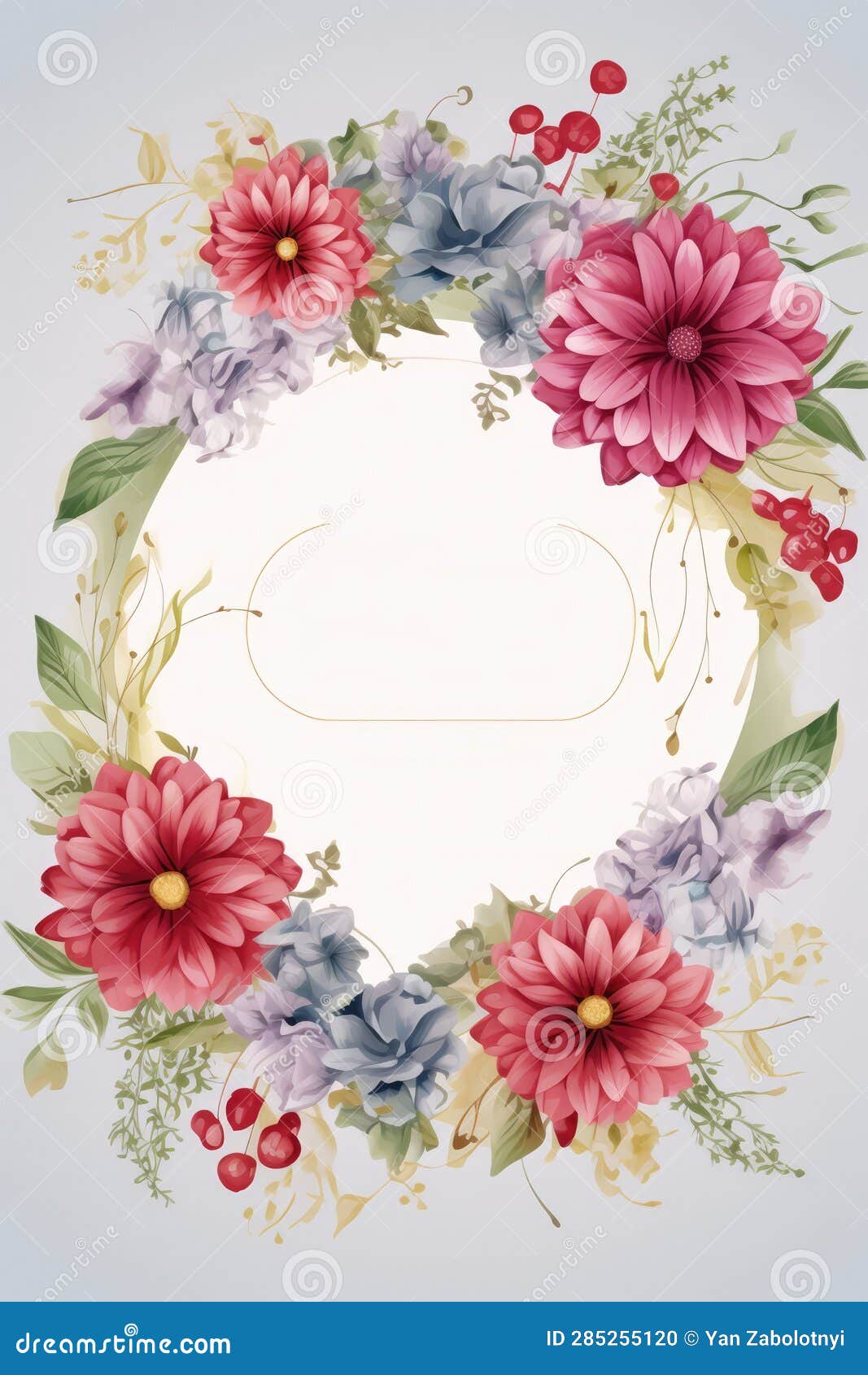A Floral Frame with Pink, Blue and Purple Flowers Stock Illustration ...