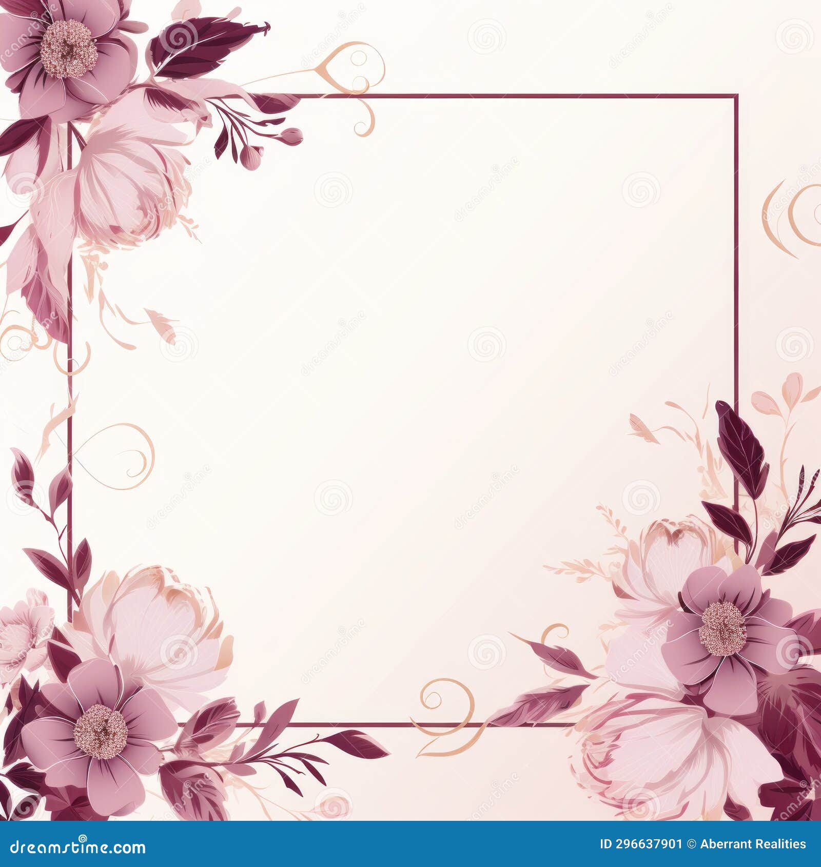 Floral Frame with Pink Flowers on a Beige Background Stock Illustration ...