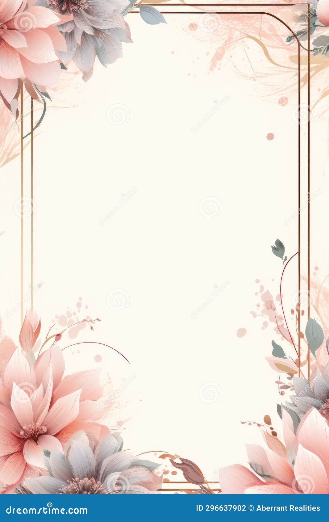 Floral Frame with Pink Flowers on a Beige Background Stock Illustration ...