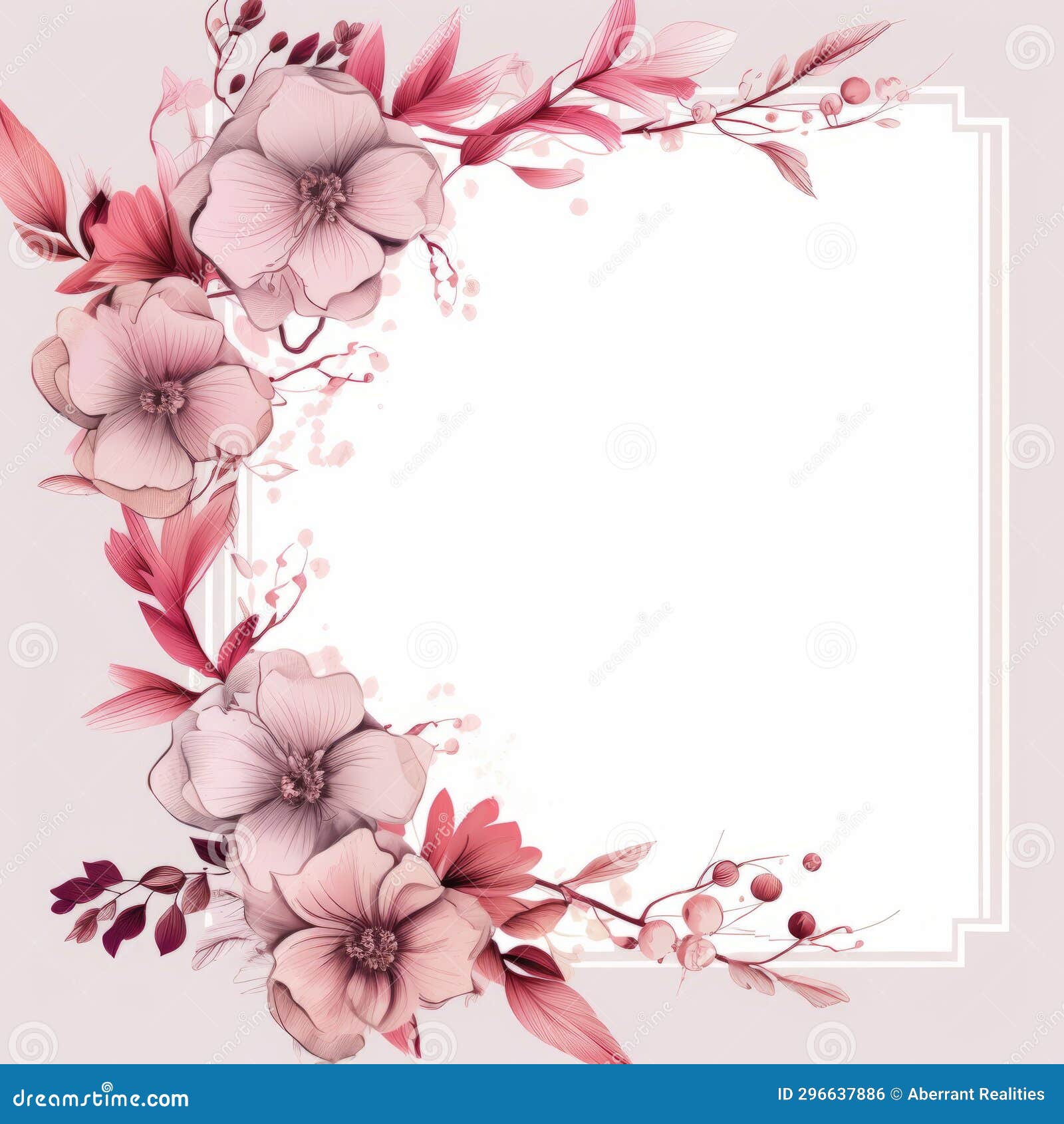 Floral Frame with Pink Flowers and Leaves on a Light Pink Background ...