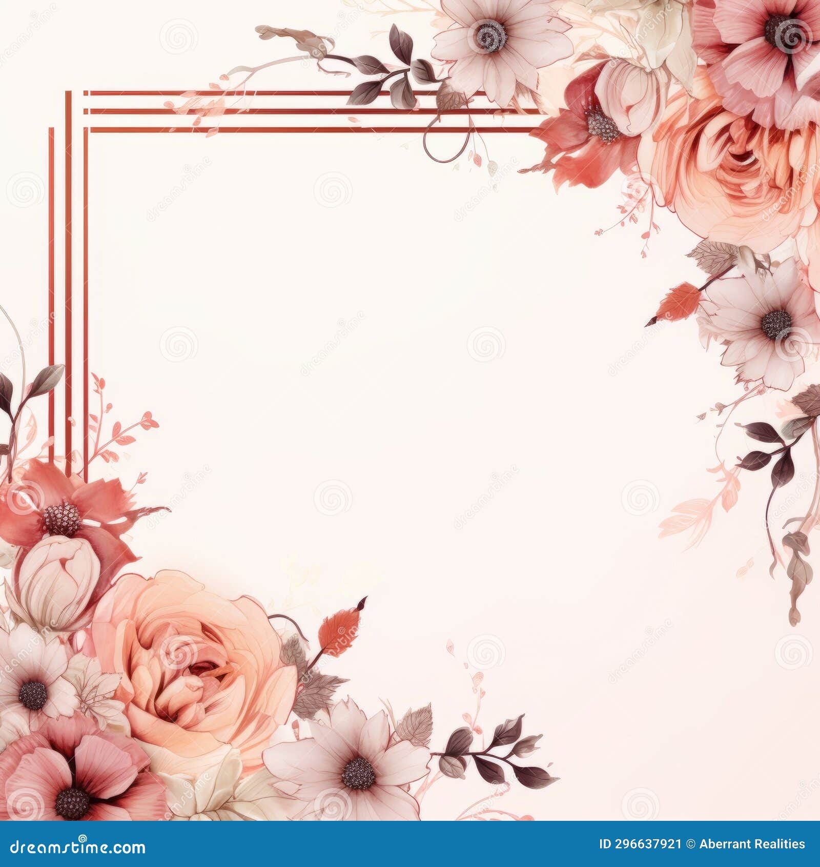 Floral Frame with Pink Roses and Leaves on a White Background Stock ...