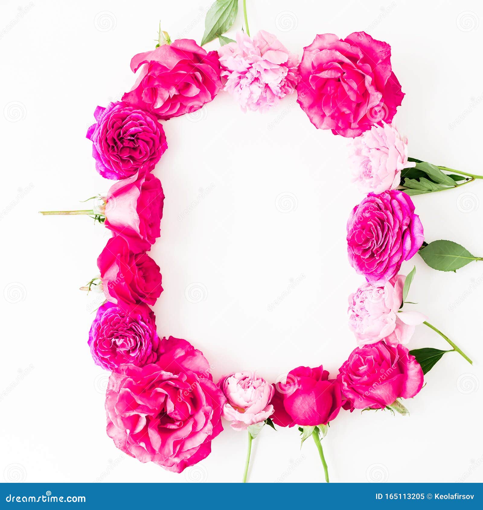 Floral Frame with Pink Roses and Peonies on White Background Stock ...