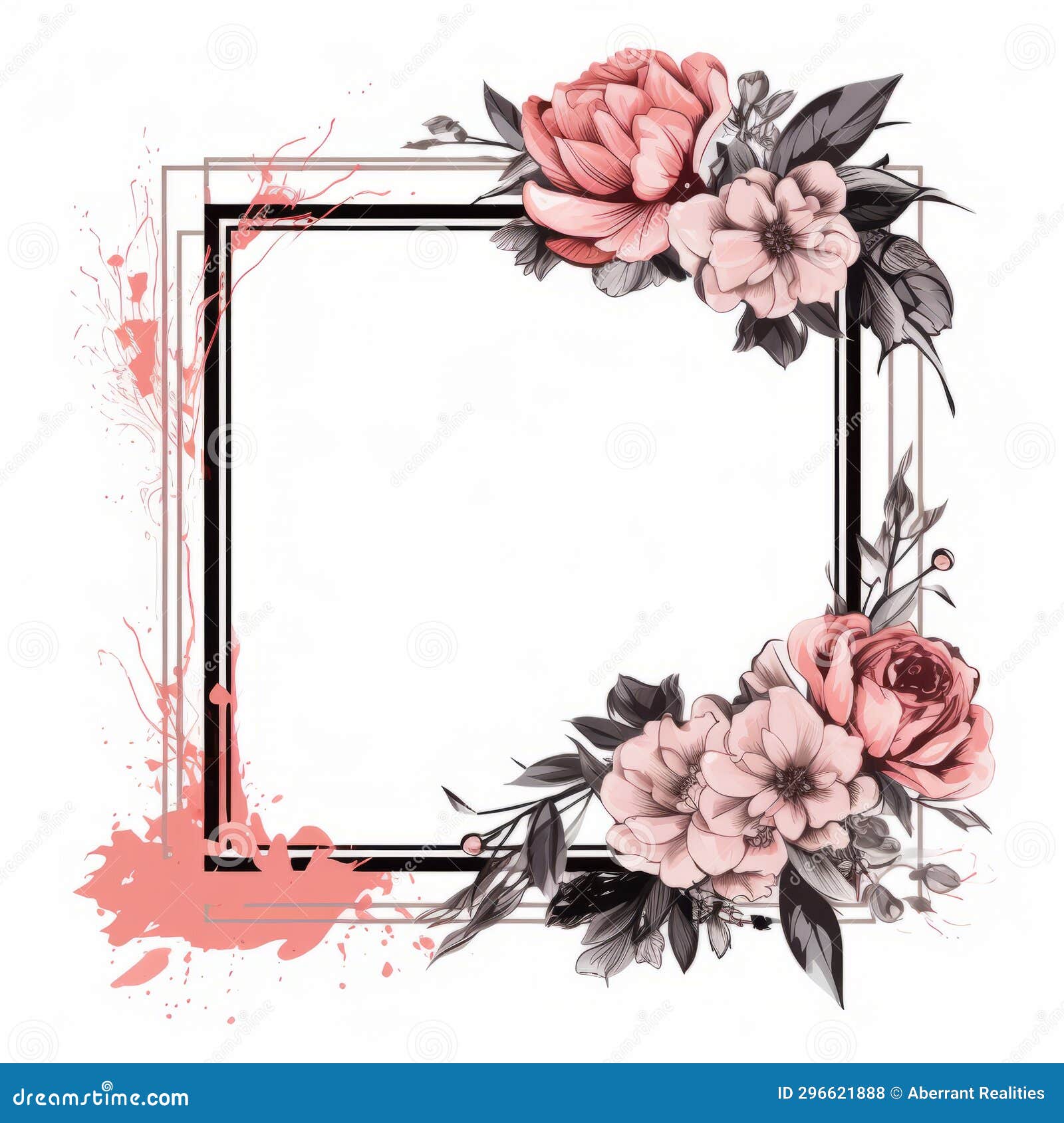 A Floral Frame with Pink Roses on a White Background Stock Illustration ...