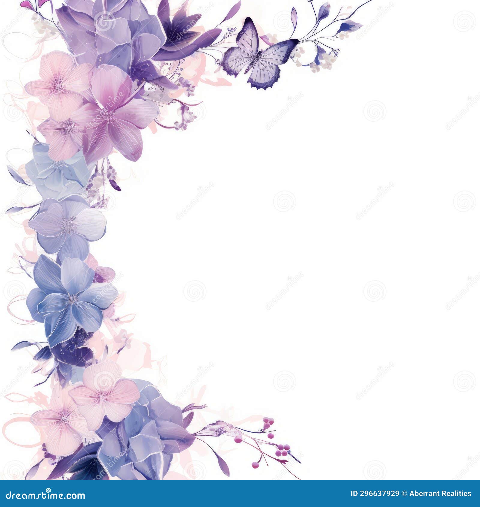 Floral Frame with Purple and Blue Flowers on a White Background Stock ...