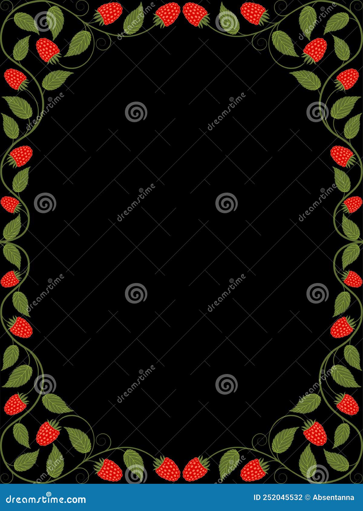 Floral Frame with Raspberry Stock Vector - Illustration of drop, dark ...