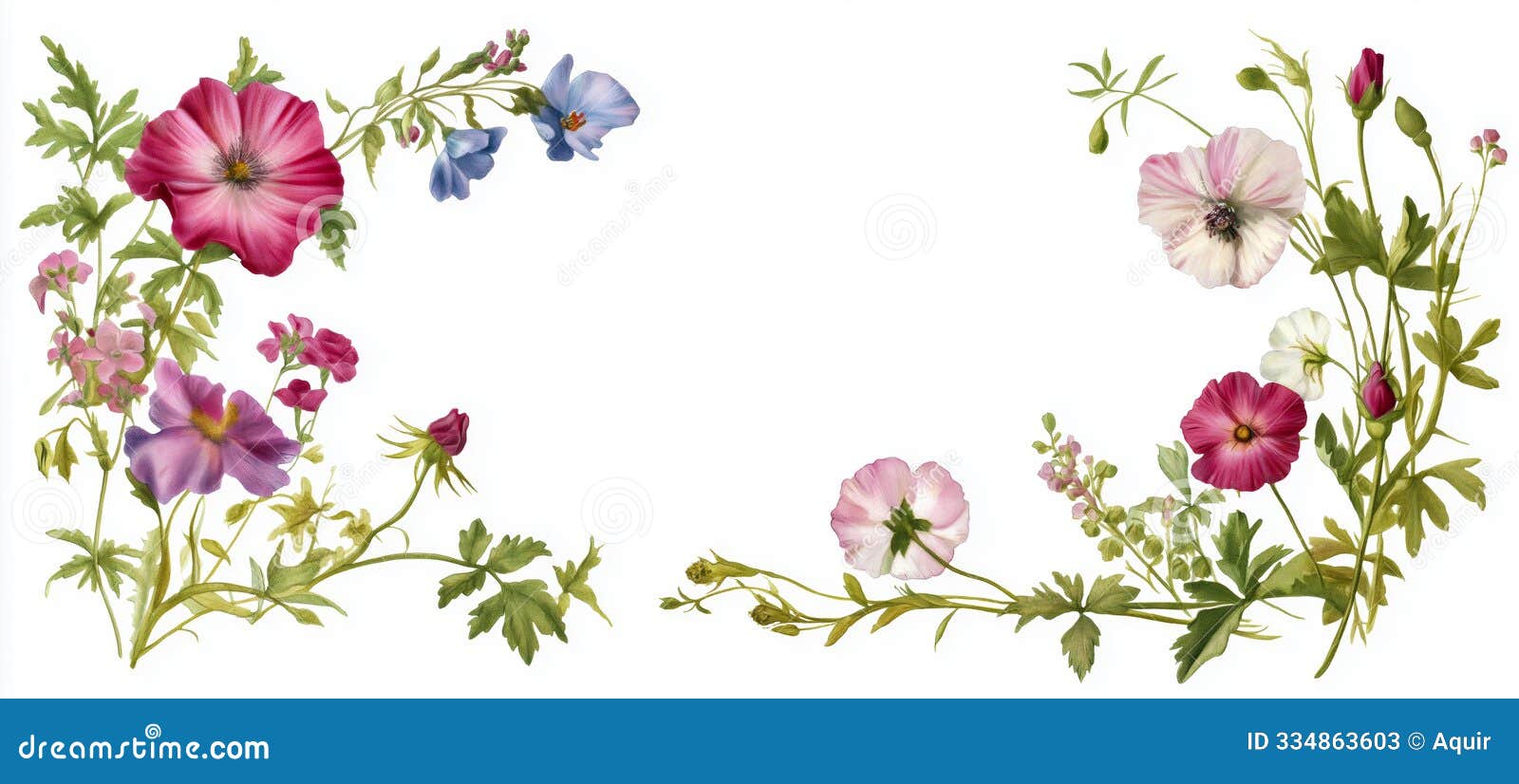 Floral Frame. Rectangular Watercolor Floral Frame on White Background ...