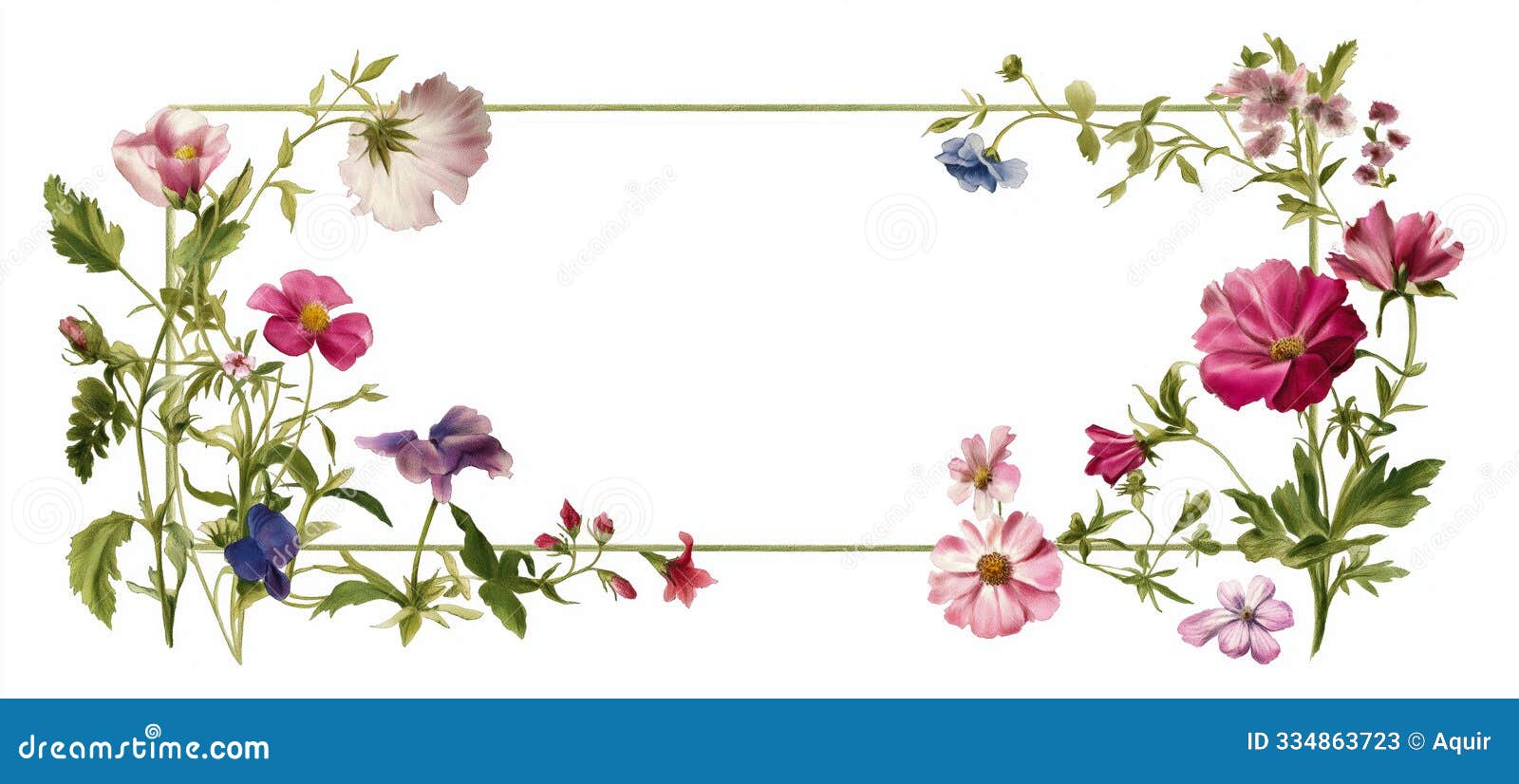 Floral Frame. Rectangular Watercolor Floral Frame on White Background ...