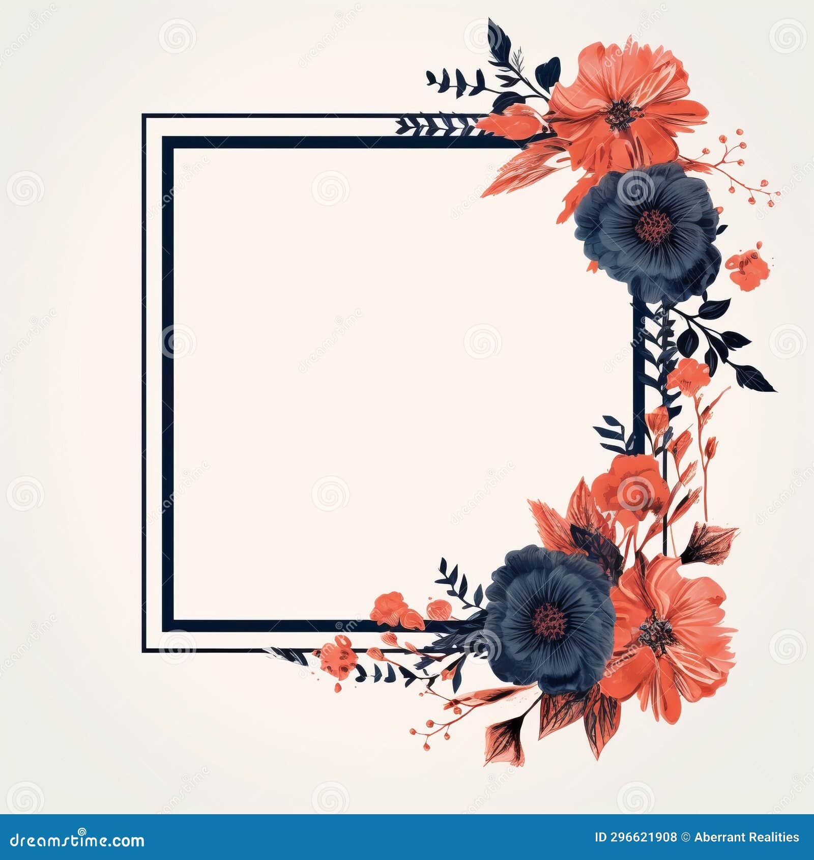 A Floral Frame with Red and Blue Flowers on a White Background Stock ...