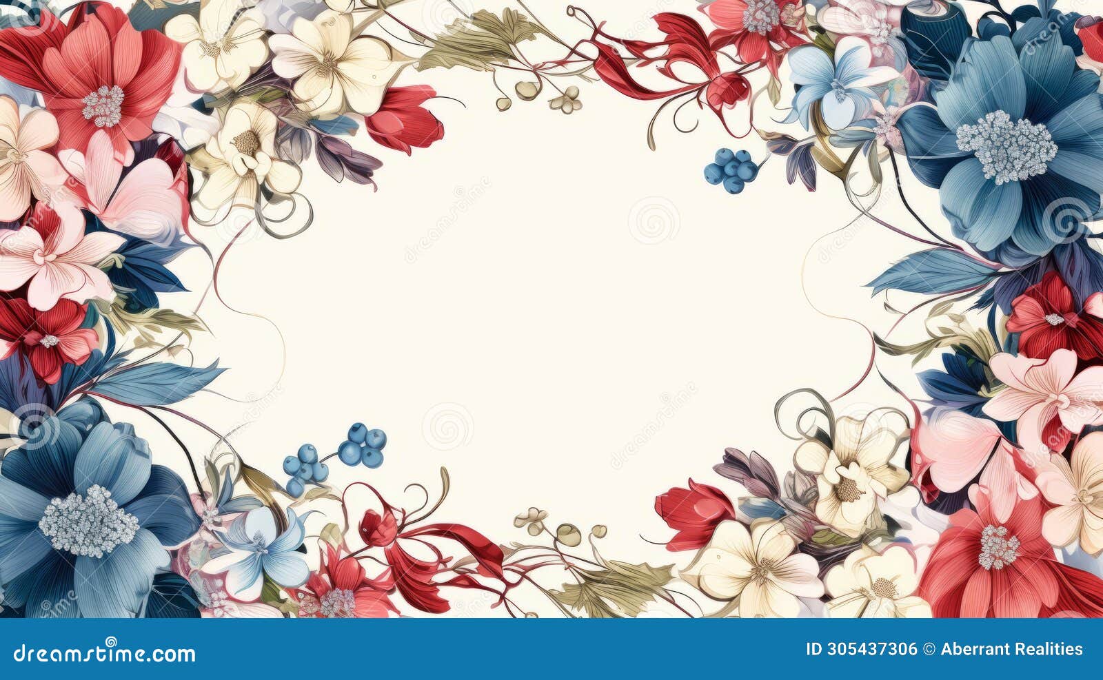 A Floral Frame with Red Blue and White Flowers Stock Illustration ...