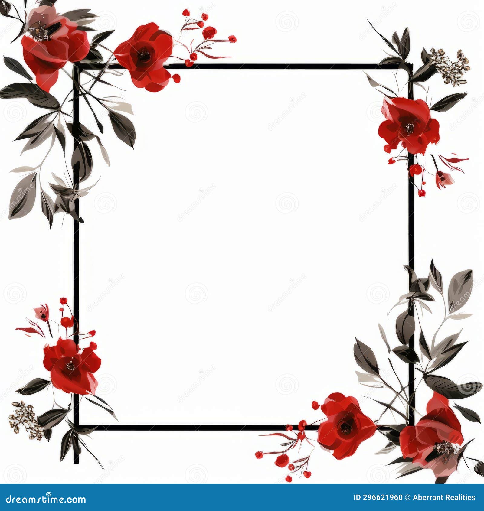 A Floral Frame with Red Flowers on a White Background Stock ...