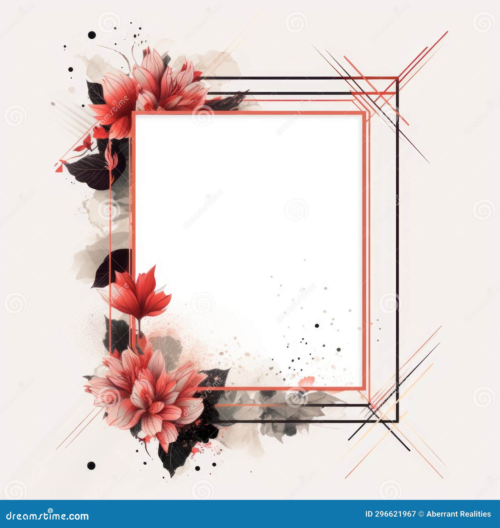 A Floral Frame with Red Flowers on a White Background Stock ...