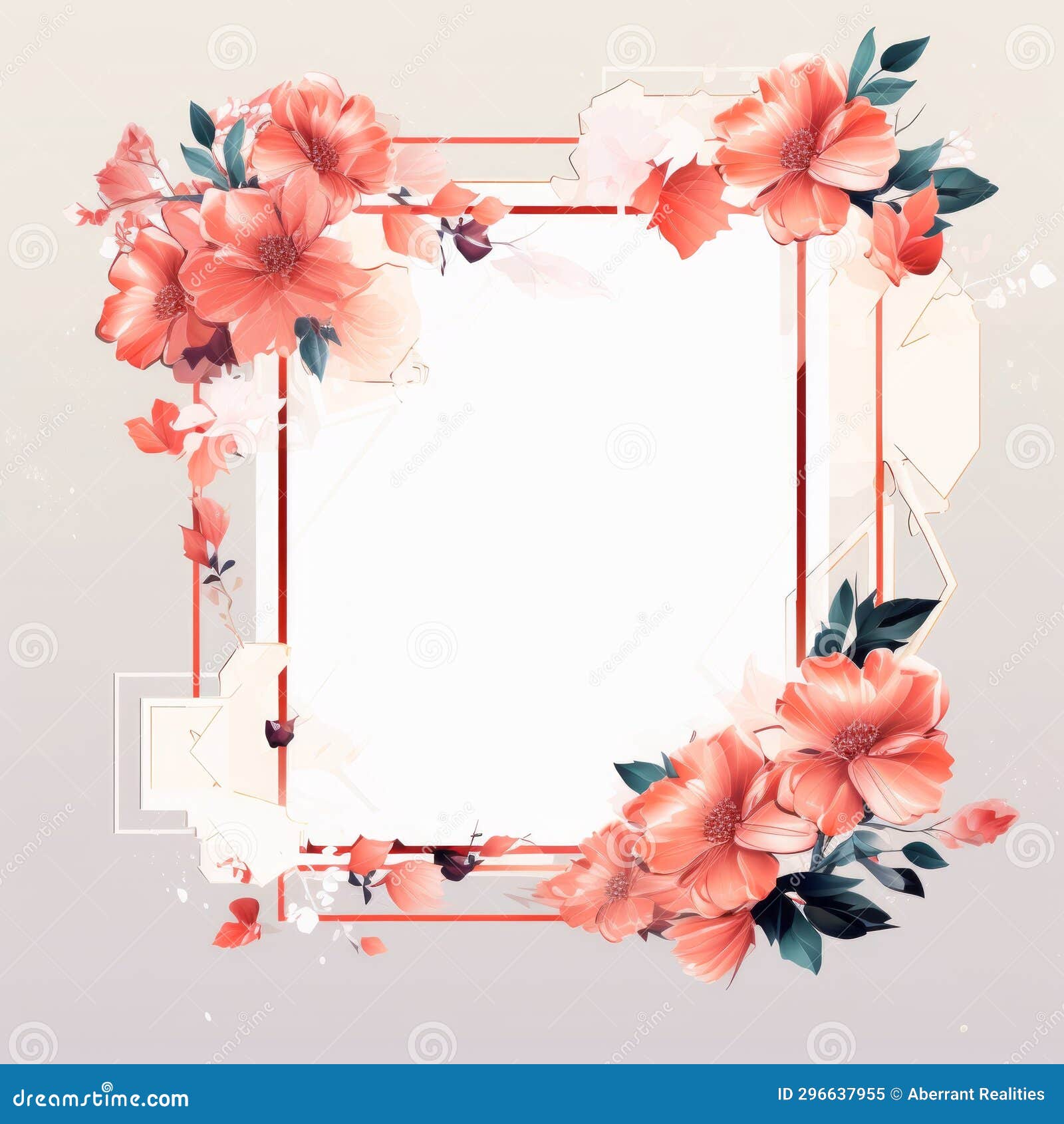 Floral Frame with Red Flowers on a White Background Stock Illustration ...