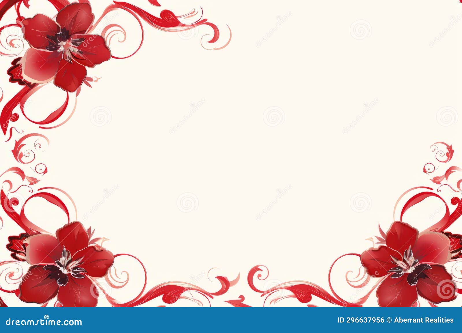 Floral Frame with Red Flowers on a White Background Stock Illustration ...