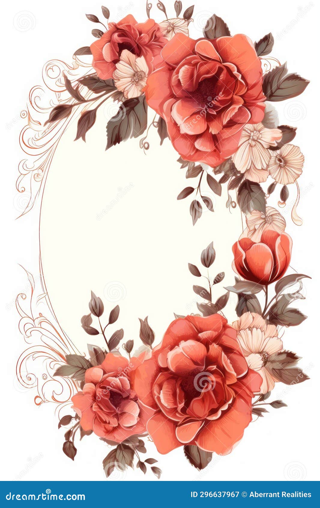 Floral Frame with Red Roses and Leaves on a White Background Stock ...