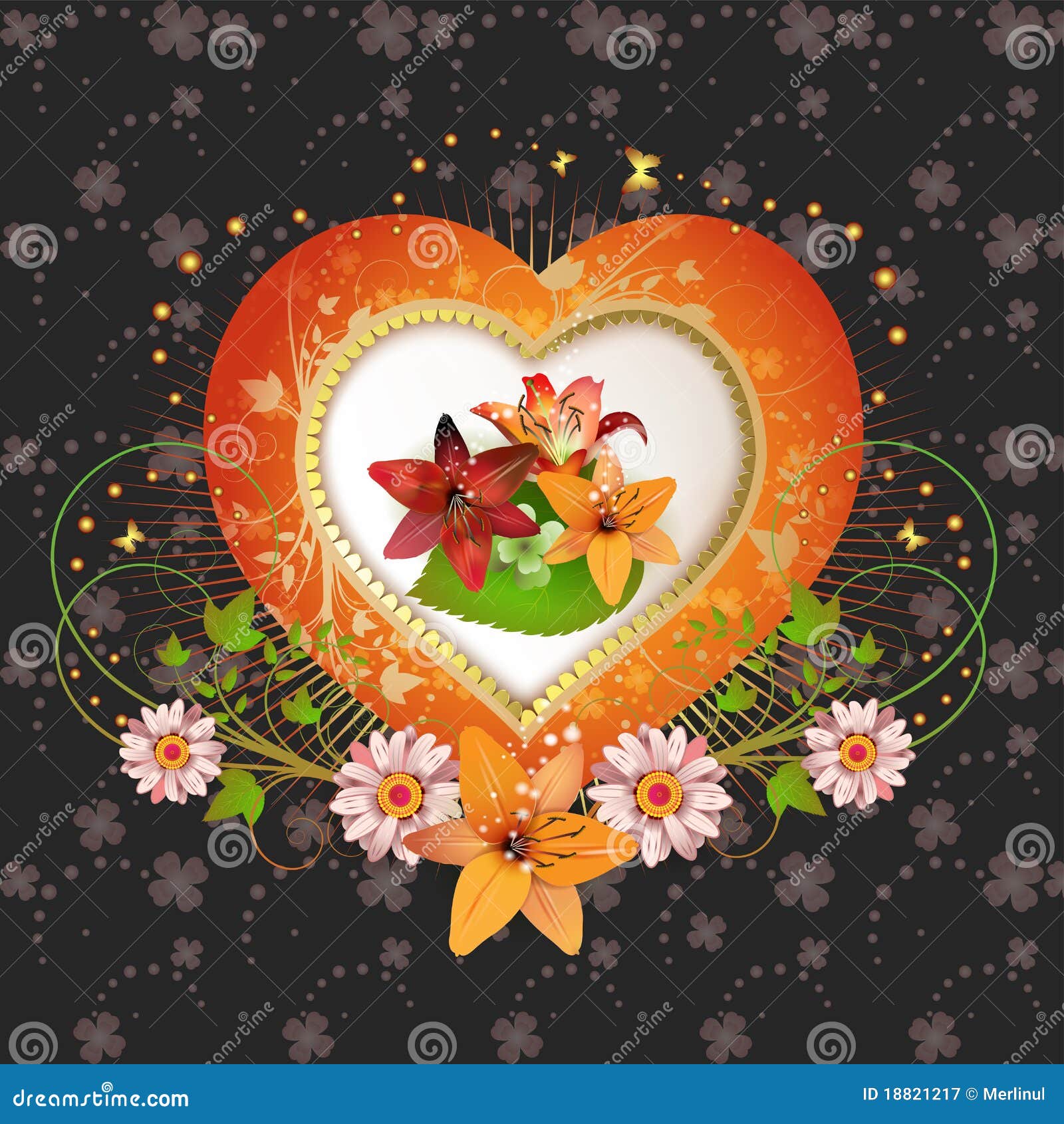 Floral Frame with Shape Heart Stock Vector - Illustration of border ...