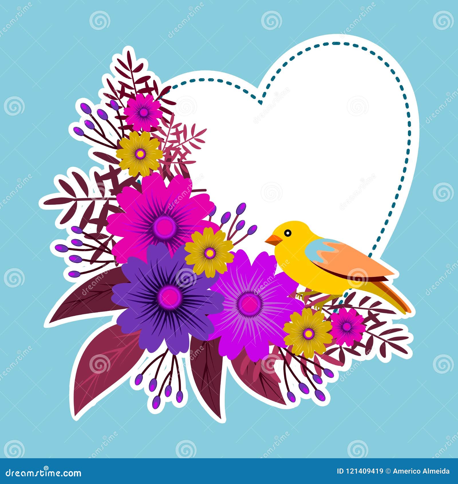 Frame with Floral Design with Flowers and a Bird. Stock Vector ...