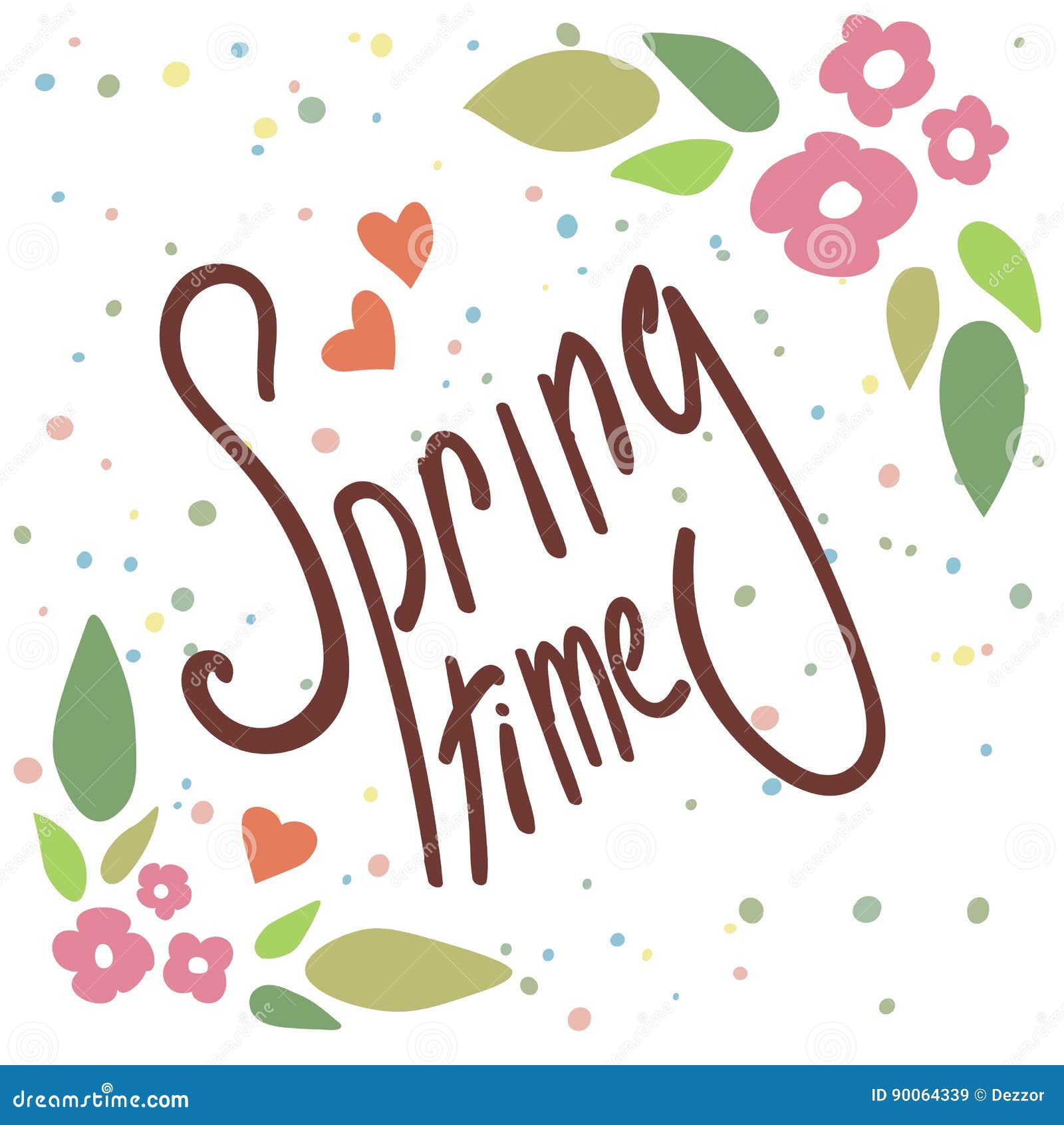 Floral Frame with Text. Spring Time Wording with Hand Drawn Flowers ...