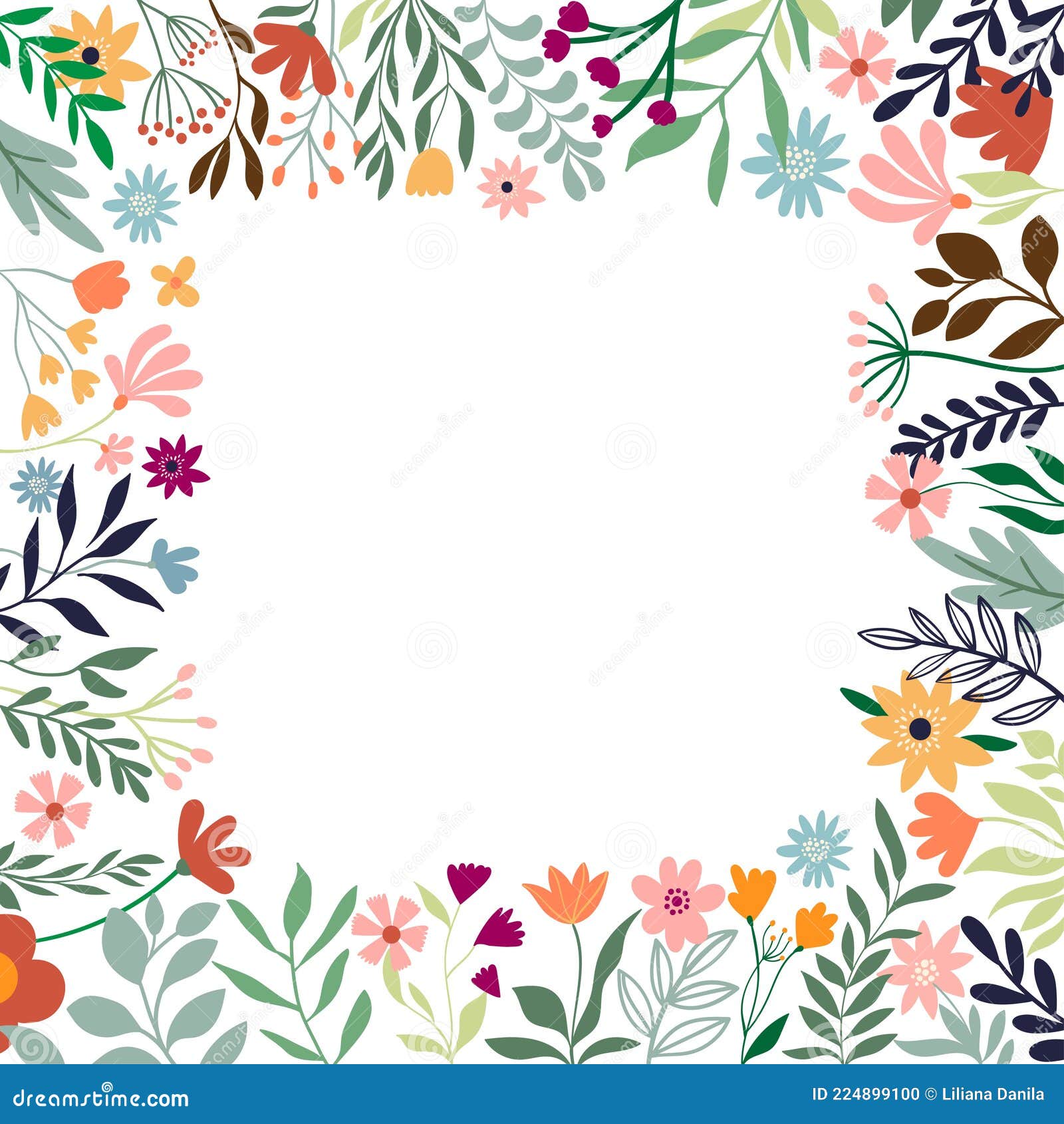 Ornamental Floral Border, Decorative Frame with Different Flowers and ...