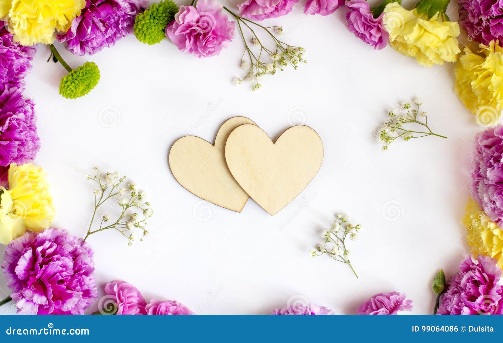 Floral Frame with Two Hearts Stock Photo - Image of bloom, decorative ...