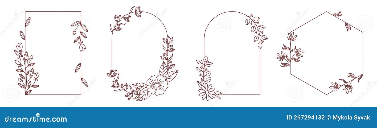 Floral Frames Decorative Elements Elegant Linear Borders with Flowers ...
