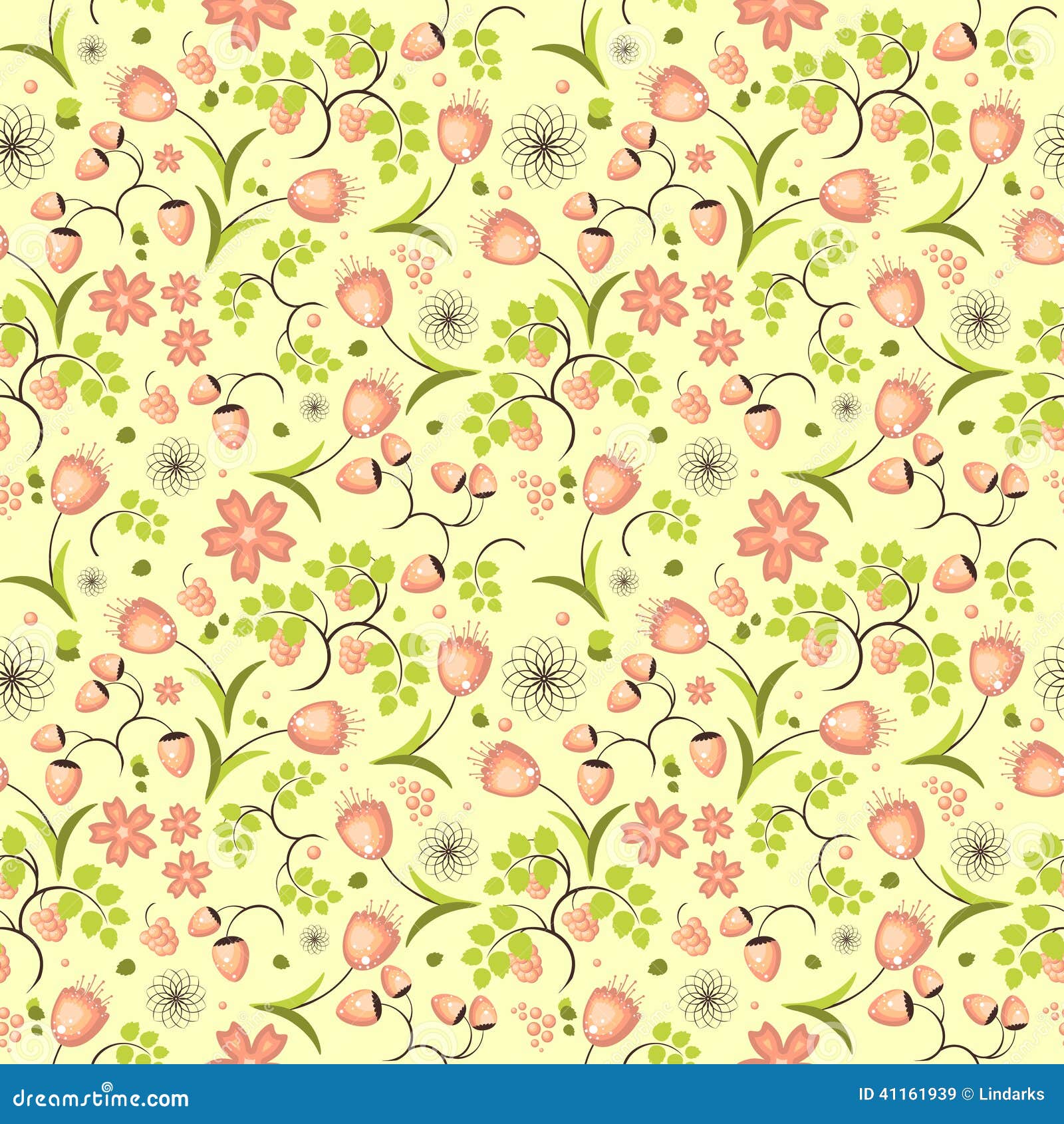 Floral, Fruit and Berry Colorful Seamless Pattern Stock Vector ...