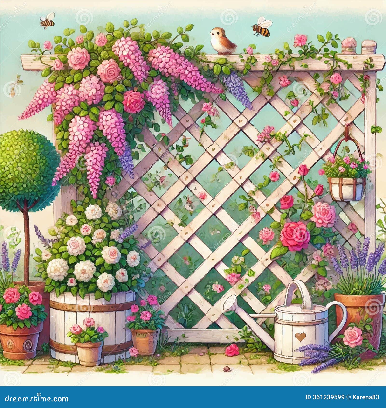 Floral Garden Gate Print Design in Vector Stock Vector - Illustration ...