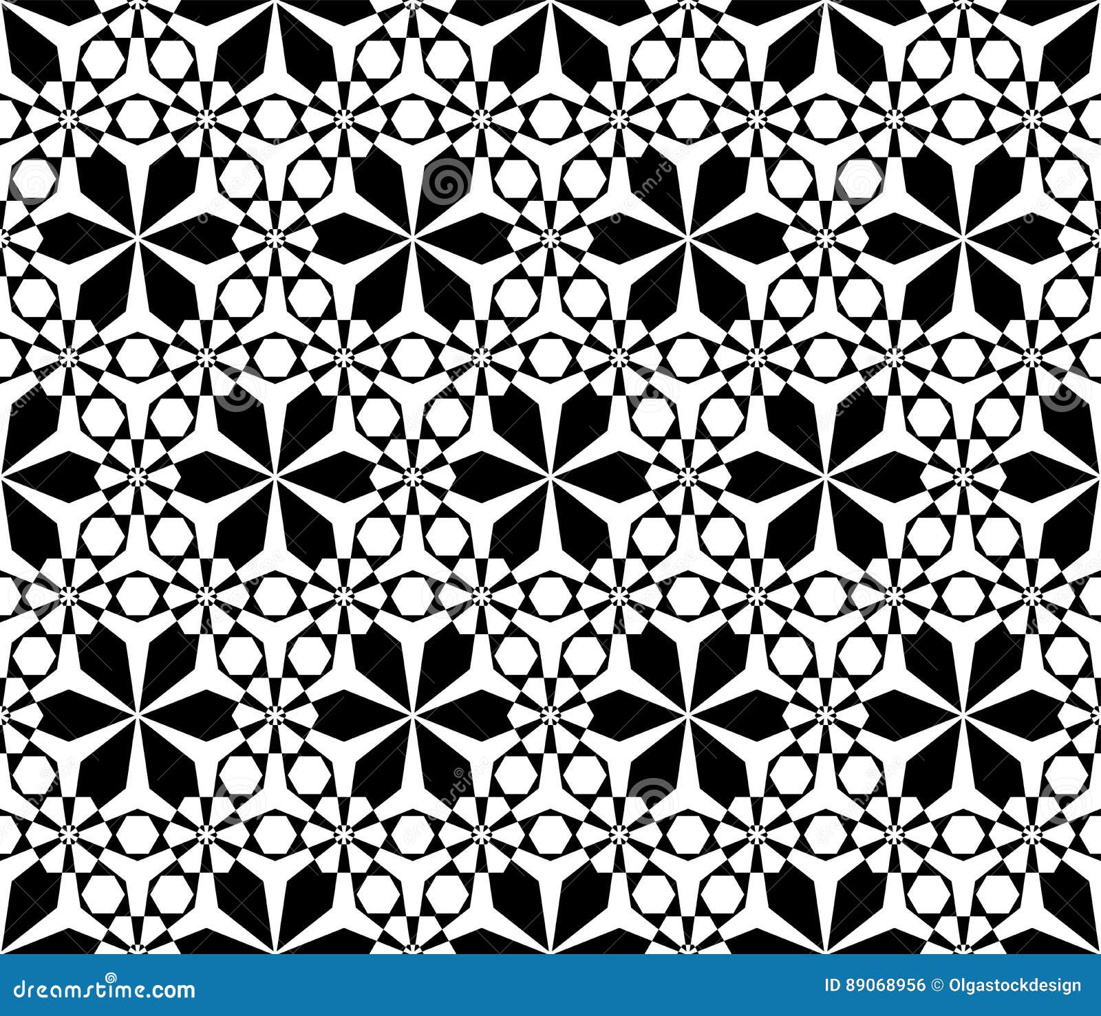 Floral Geometric Seamless Pattern Abstract Monochrome Texture Stock
