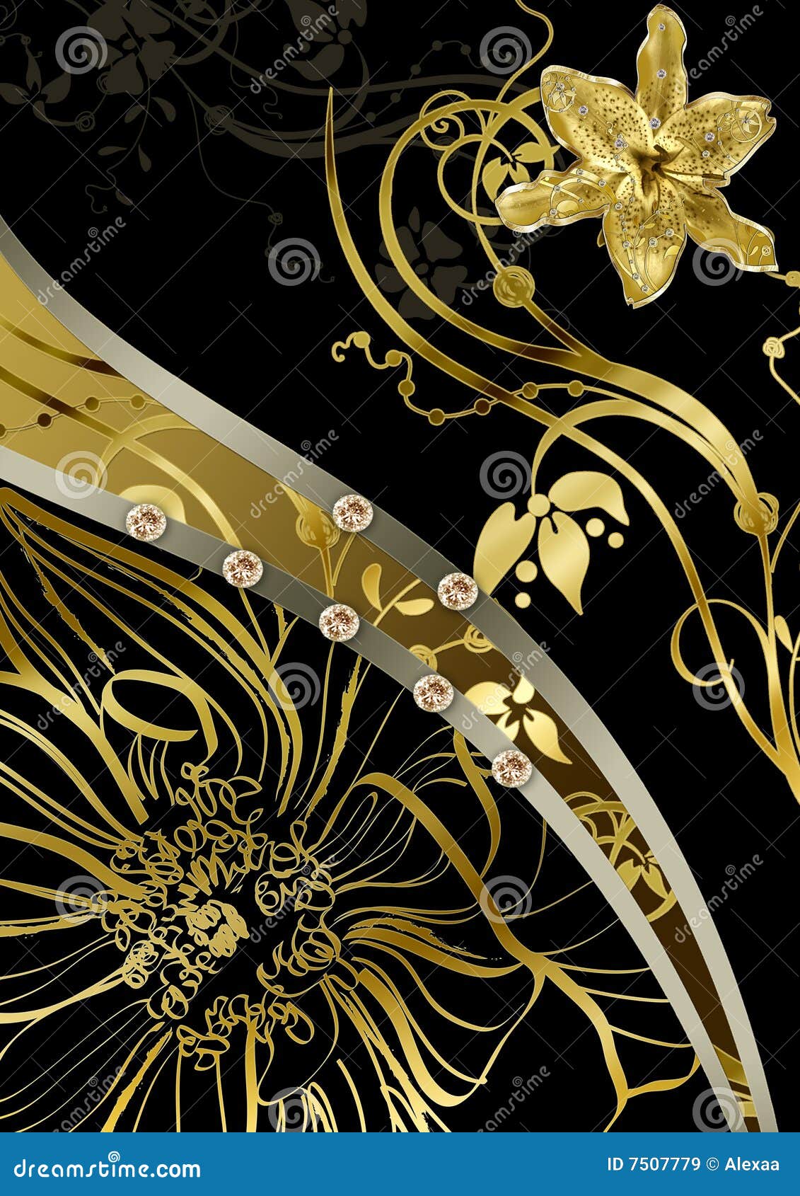 Floral gold abstraction stock illustration. Illustration of gold - 7507779