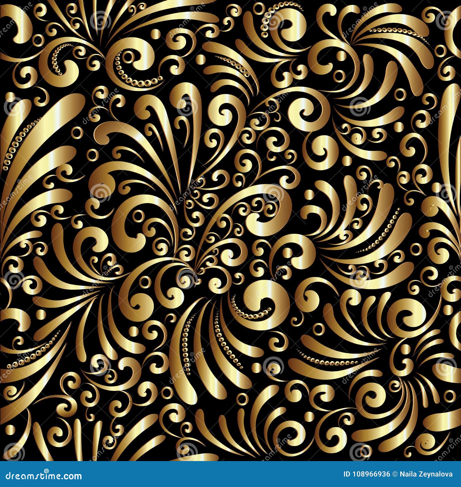 Floral Gold 3d Seamless Pattern. Vector Background with Doodle Stock ...