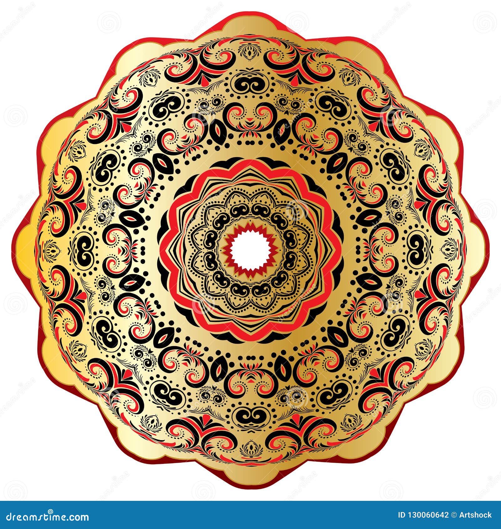 Floral Gold and Red Round Ornament Stock Vector - Illustration of ...