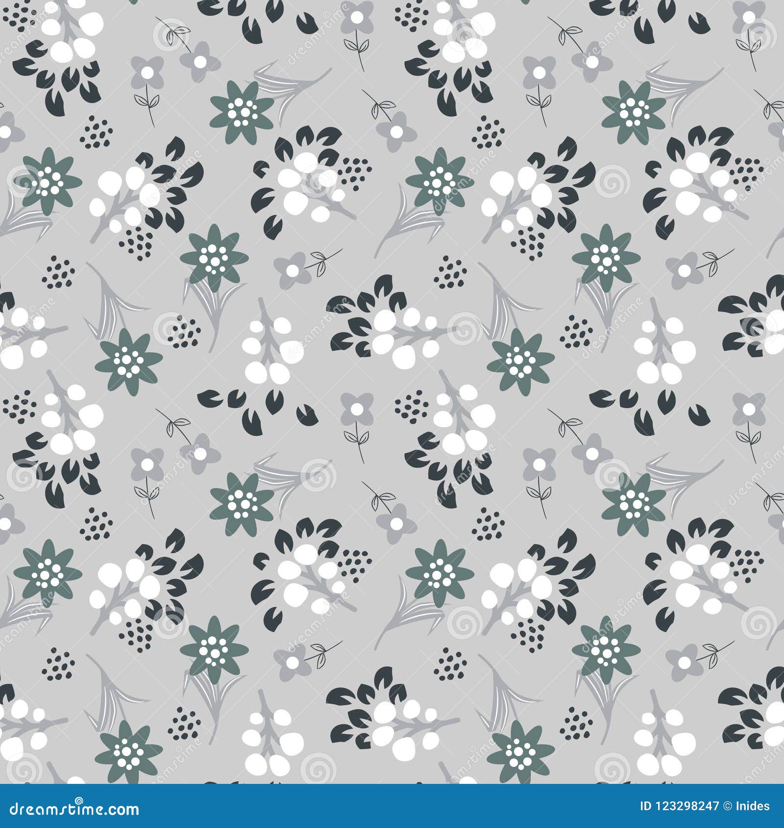 Floral Gray Seamless Vector Pattern. Stock Vector - Illustration of ...