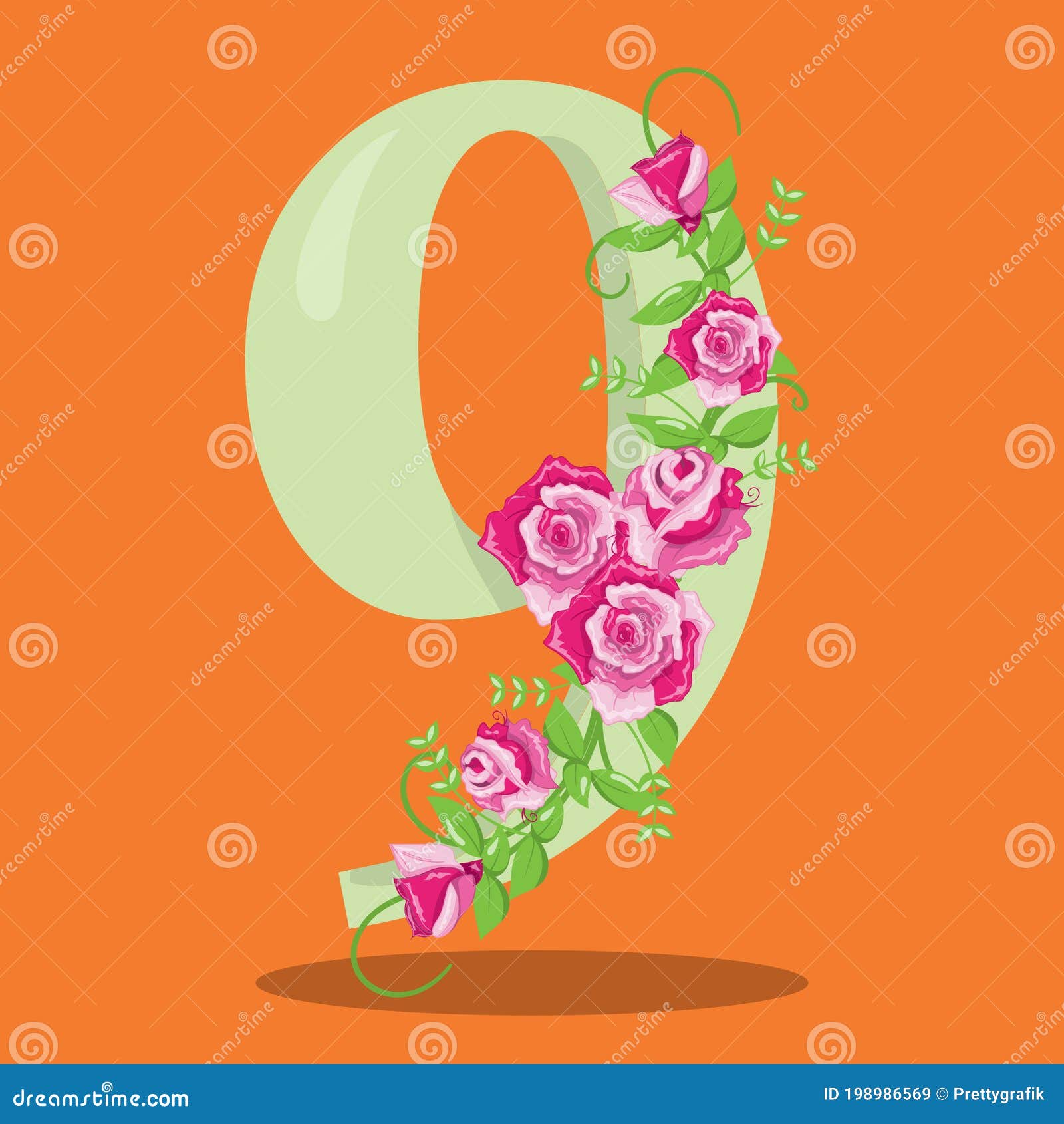 Floral green number 09 stock vector. Illustration of green - 198986569