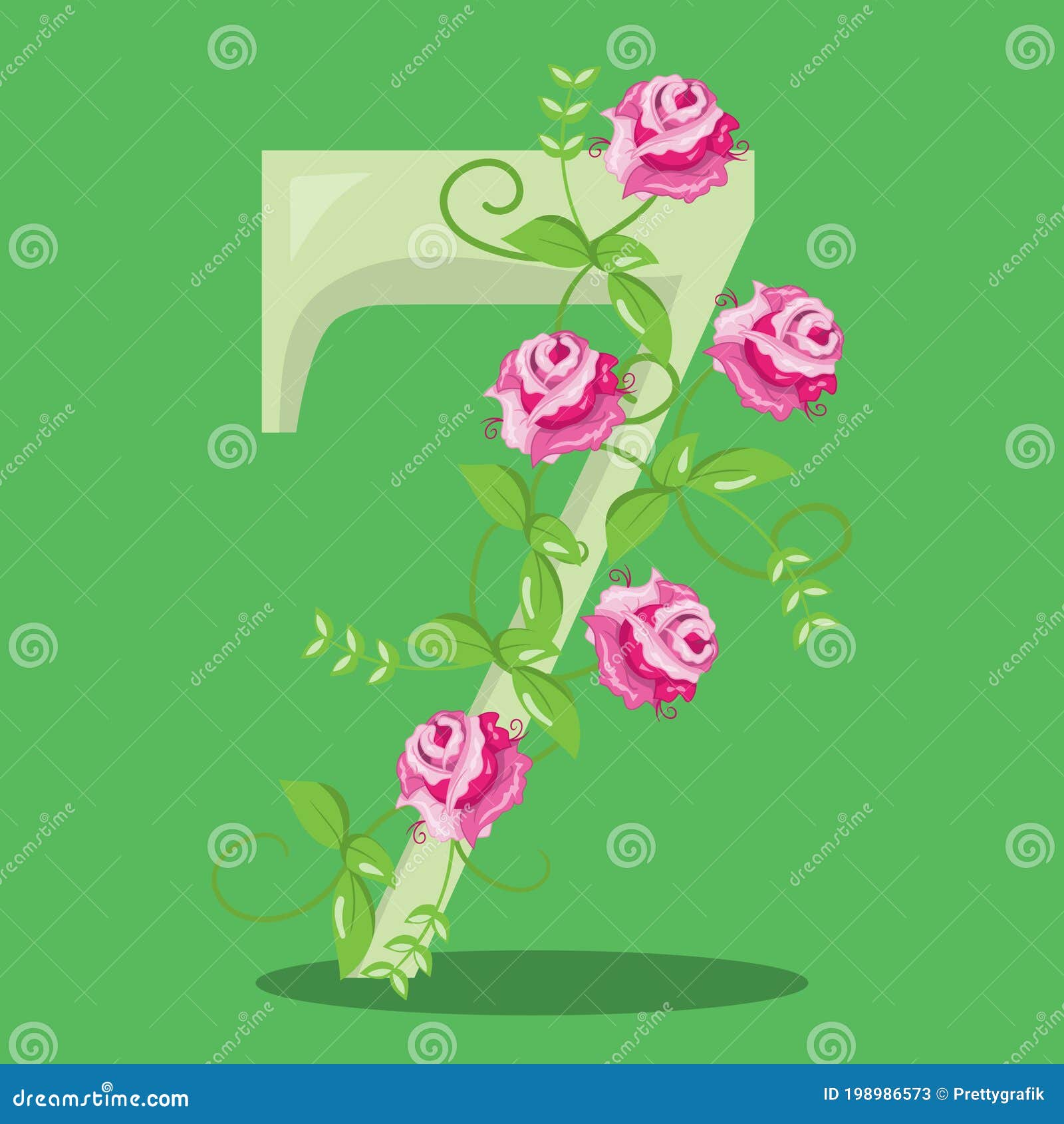 Floral green number 07 stock vector. Illustration of floral - 198986573