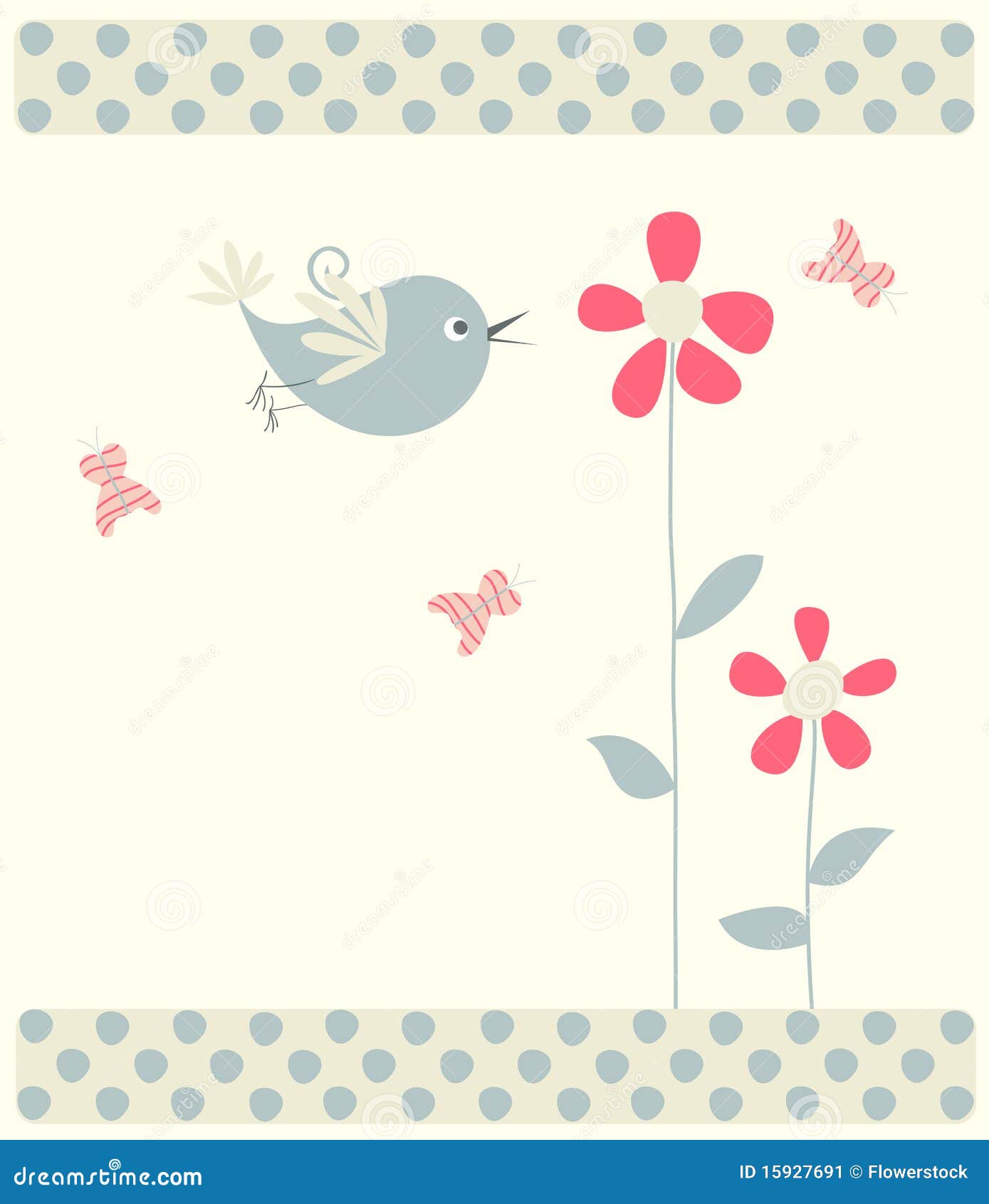 Floral Greeting Card with Bird Stock Vector - Illustration of floral ...