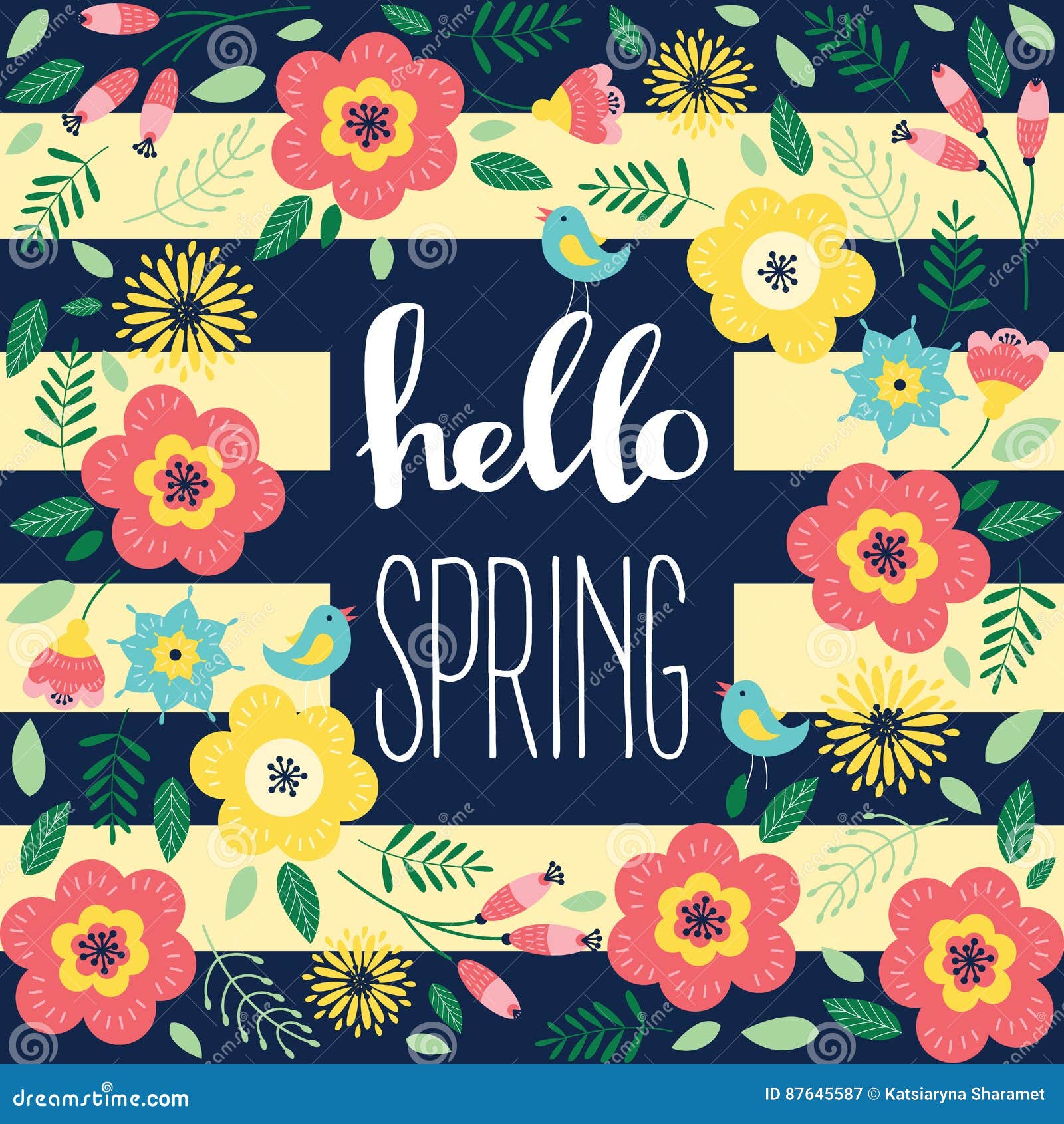 Floral Greeting Card with Flowers. Hello Spring Stock Vector ...
