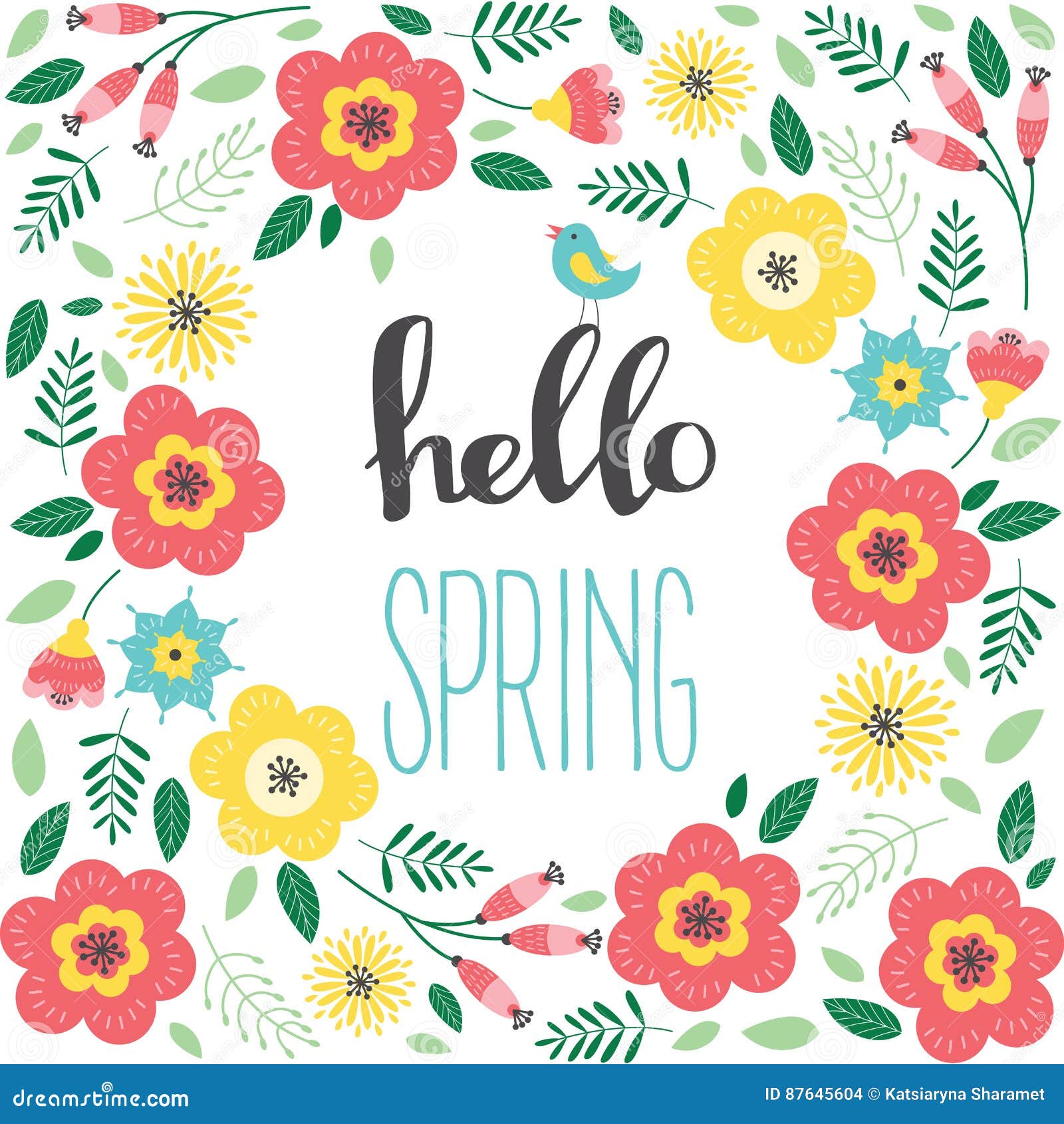 Floral Greeting Card with Flowers. Hello Spring Stock Vector ...