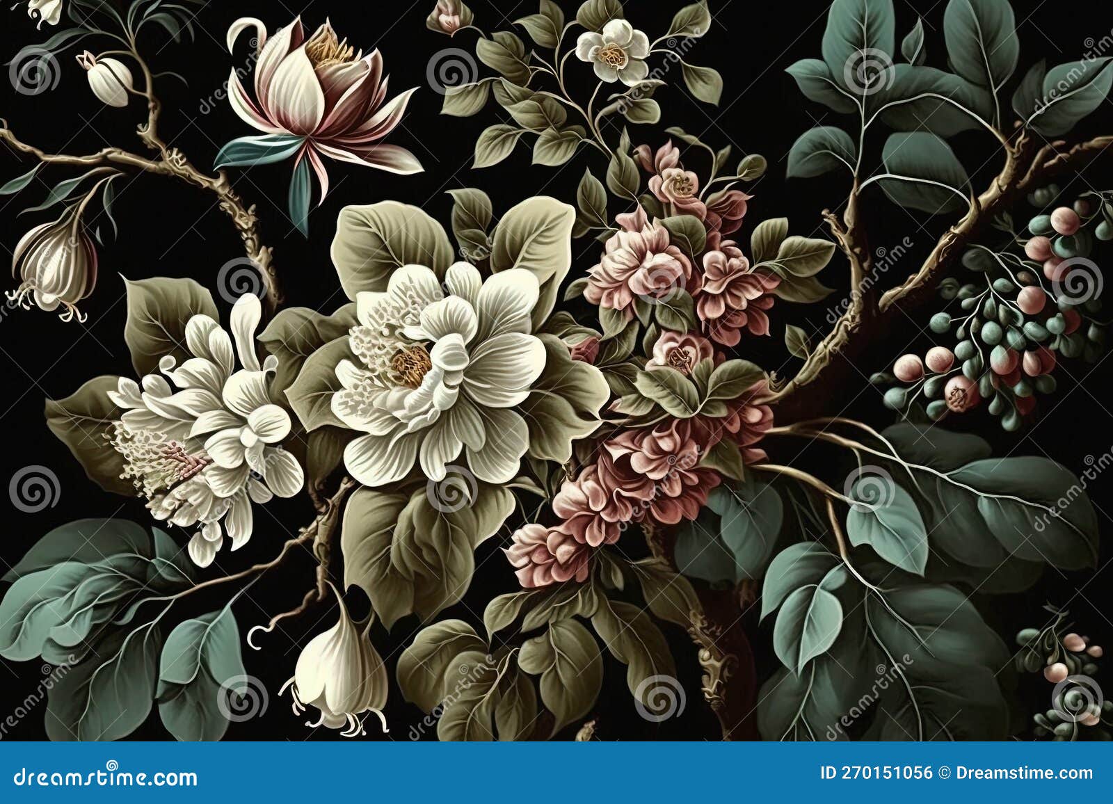 Vintage Botanical Beauty, Floral Group Wallpaper, and Print Background ...