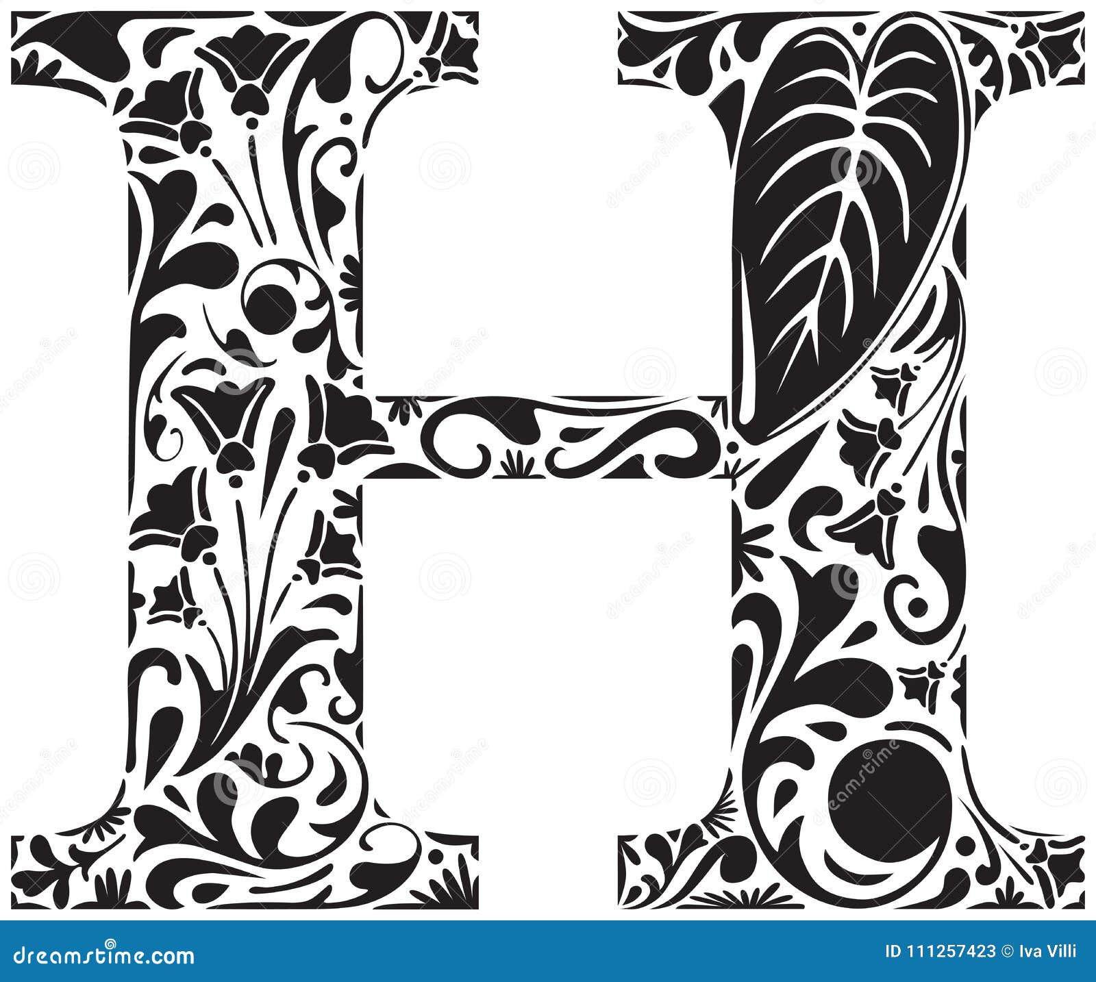 Floral H stock vector. Illustration of ornate, retro - 111257423