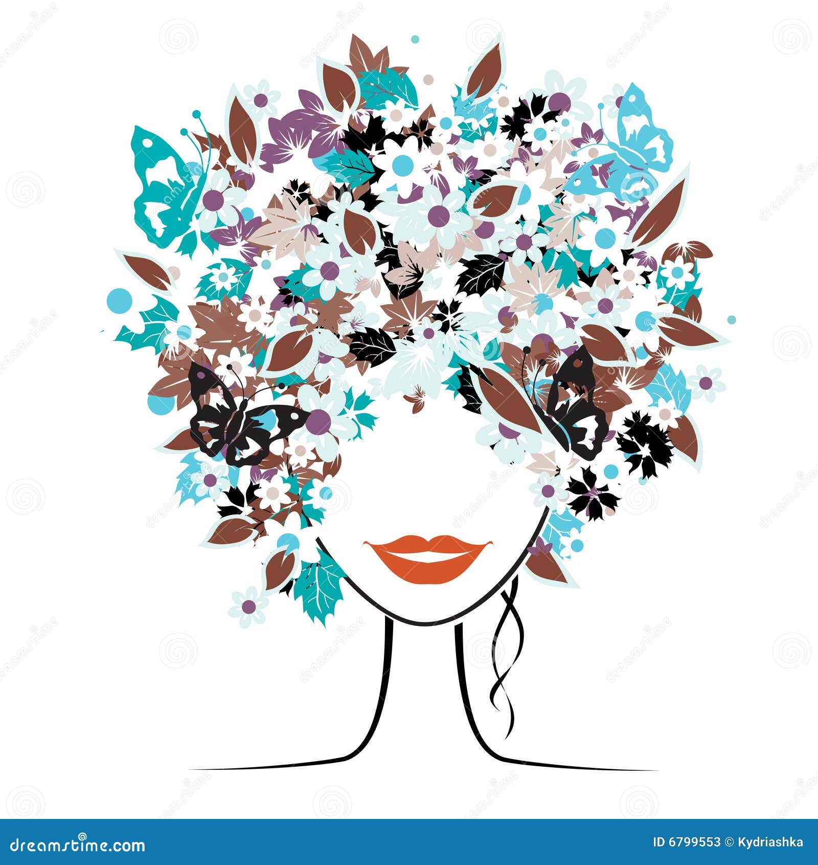 Floral hairstyle, woman stock vector. Illustration of bloom - 6799553