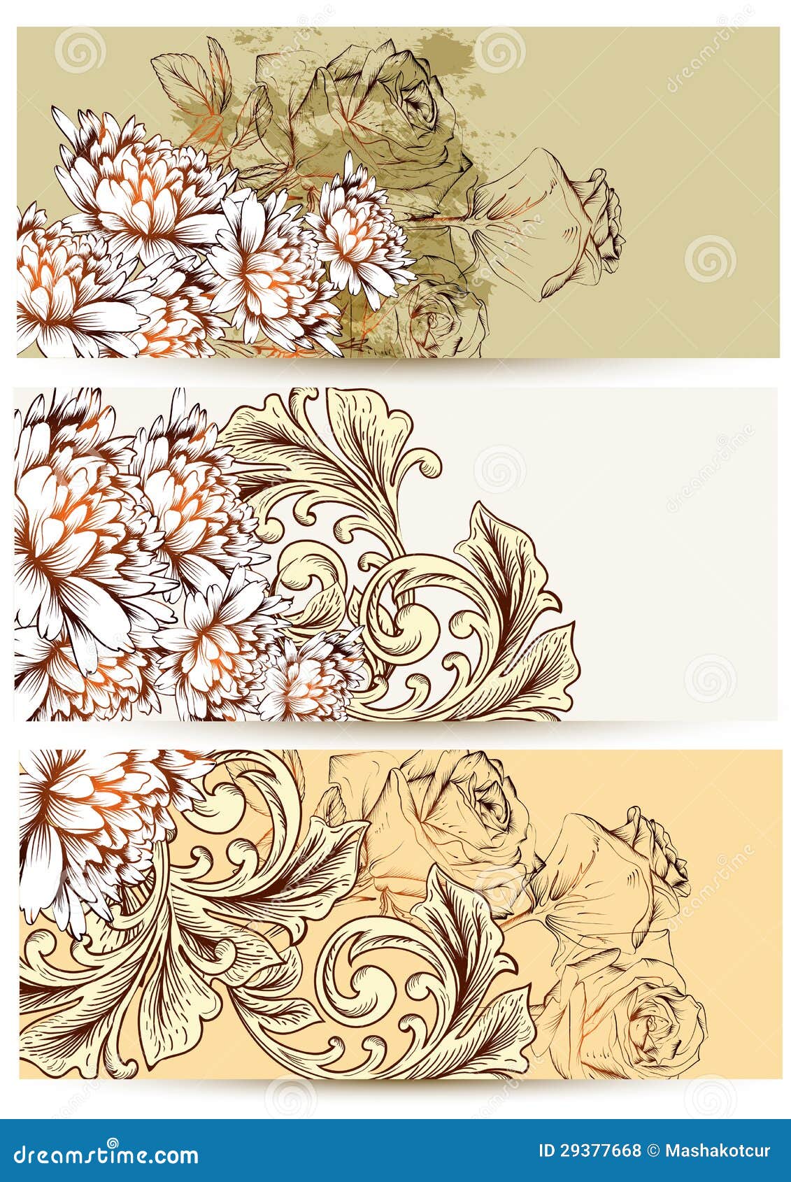 Floral Hand Drawn Backgrounds Set Stock Vector - Illustration of design ...