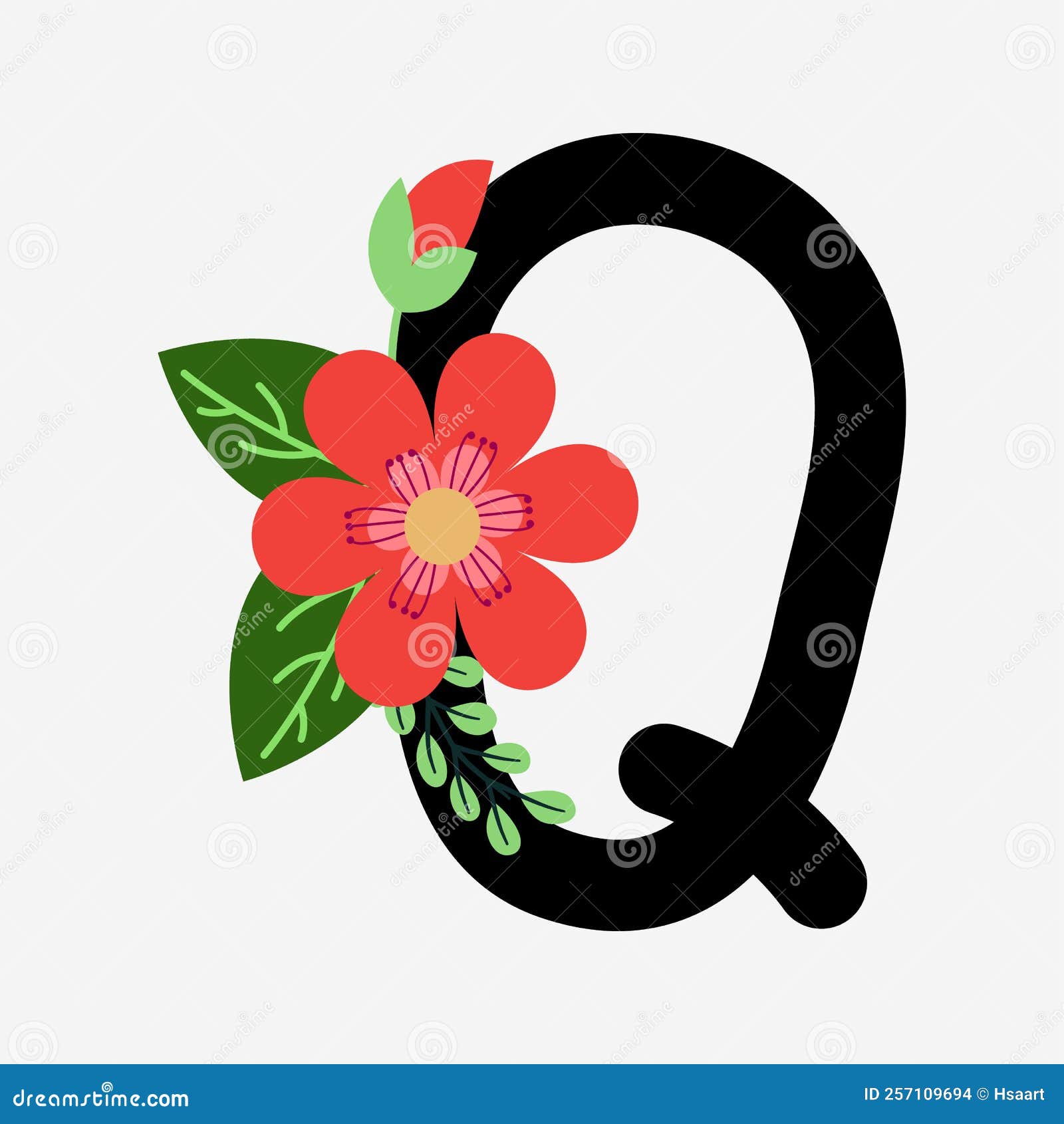 Floral Hand-drawn Font Q Alphabet Stock Vector - Illustration of design ...