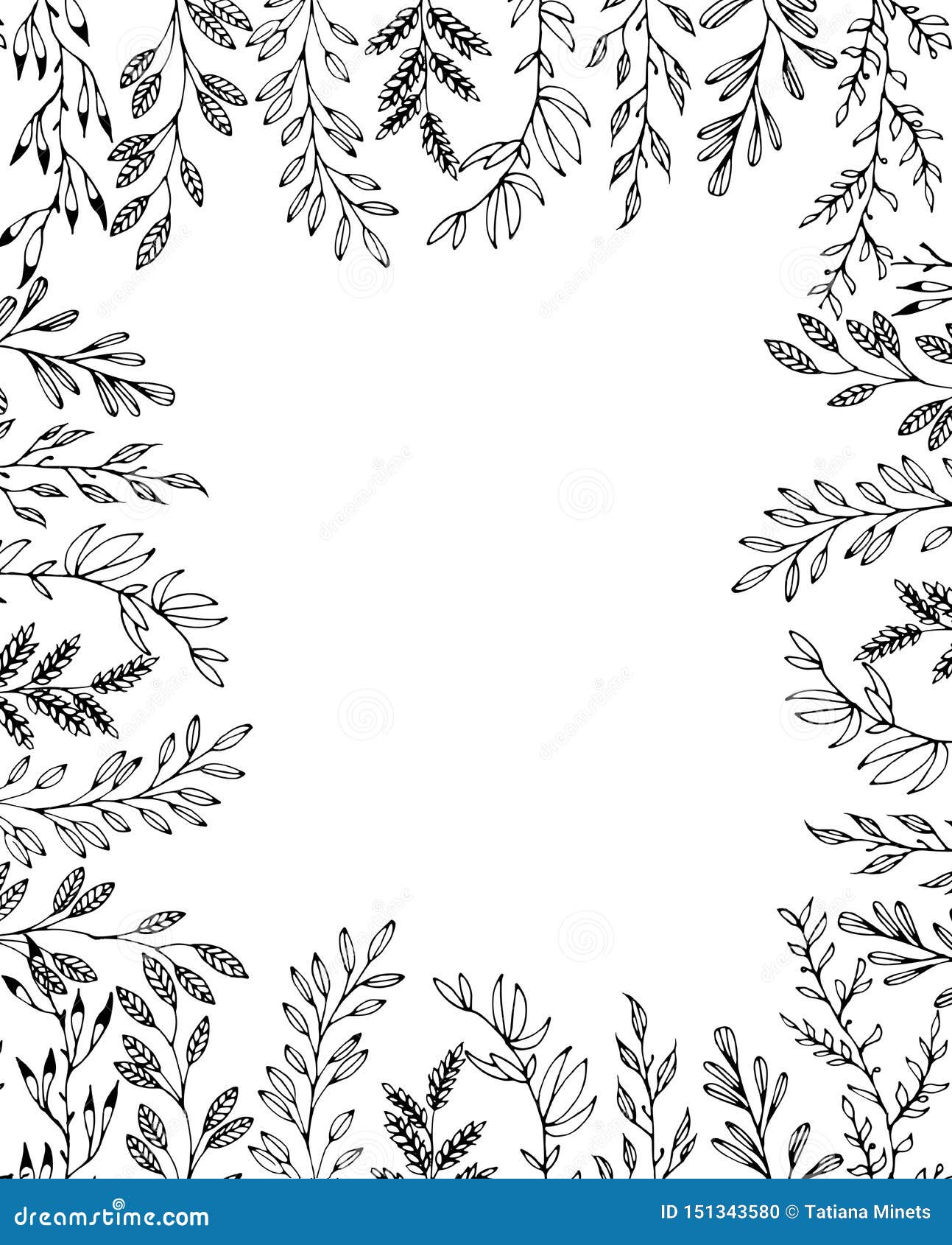 Floral Hand Drawn Frame Whith Botany Ornament Stock Illustration ...