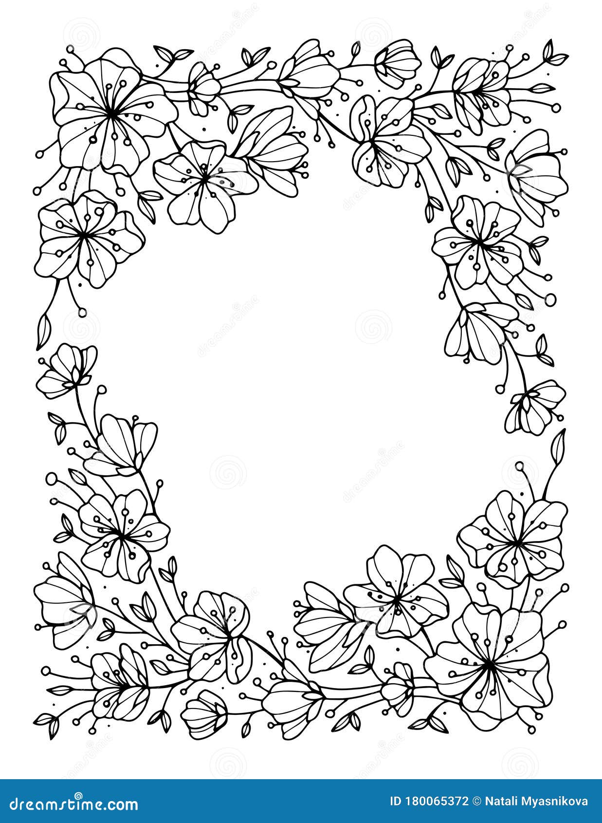 Floral Hand Drawn Spring Frame. Coloring Page Stock Vector ...