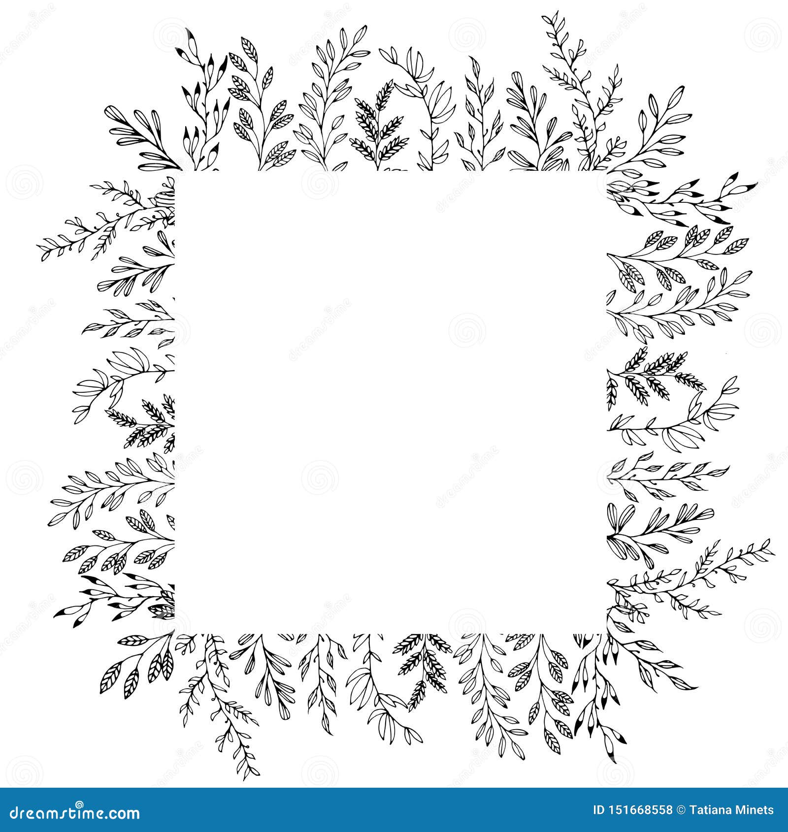 Floral Hand Drawn Square Frame of Botany Elements Stock Illustration ...