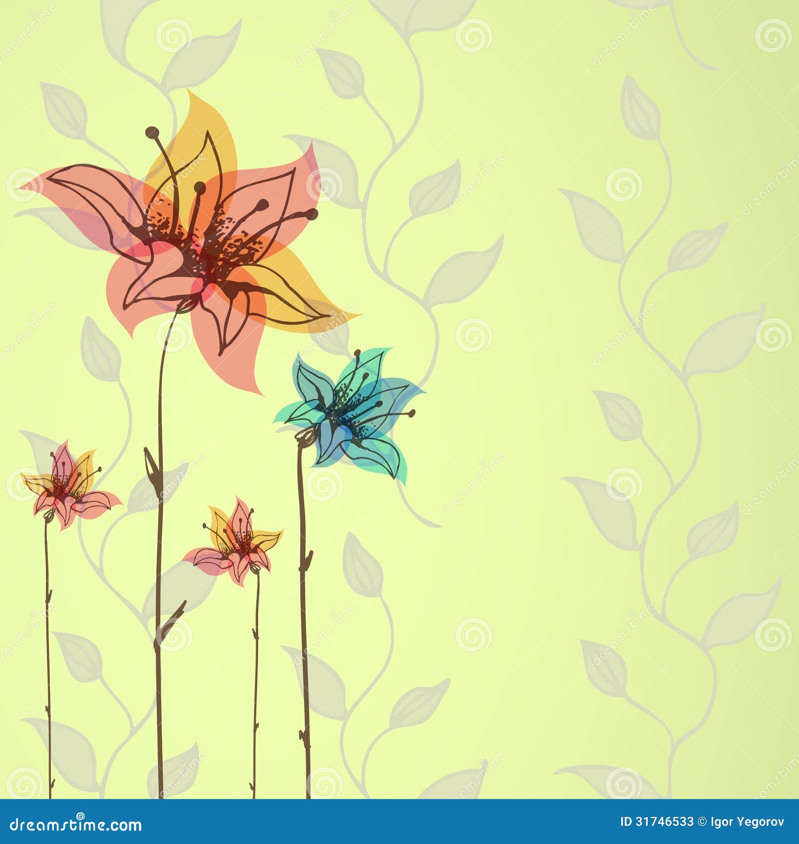 Floral Hand-drawn Vector Background Stock Vector - Illustration of ...