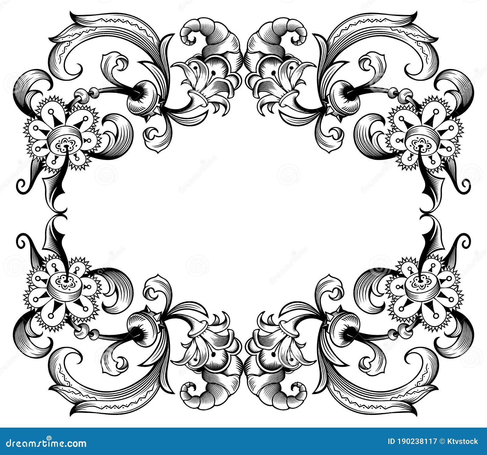 Floral Vector Vintage Border. Frame Design. Stock Vector - Illustration ...