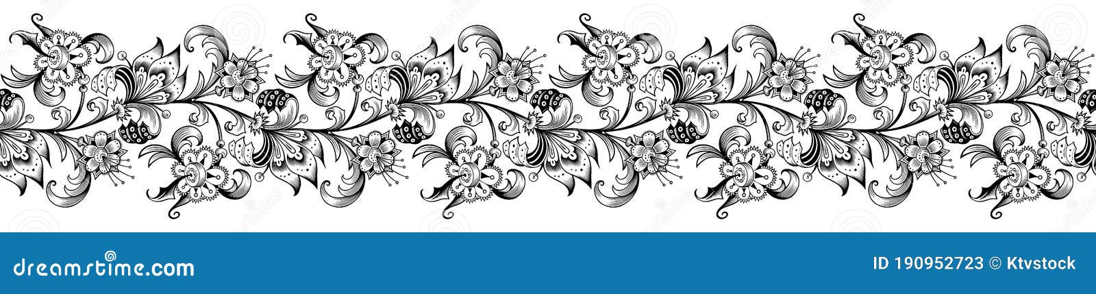Floral Vector Border. Engraved Nature Illustration Stock Vector ...