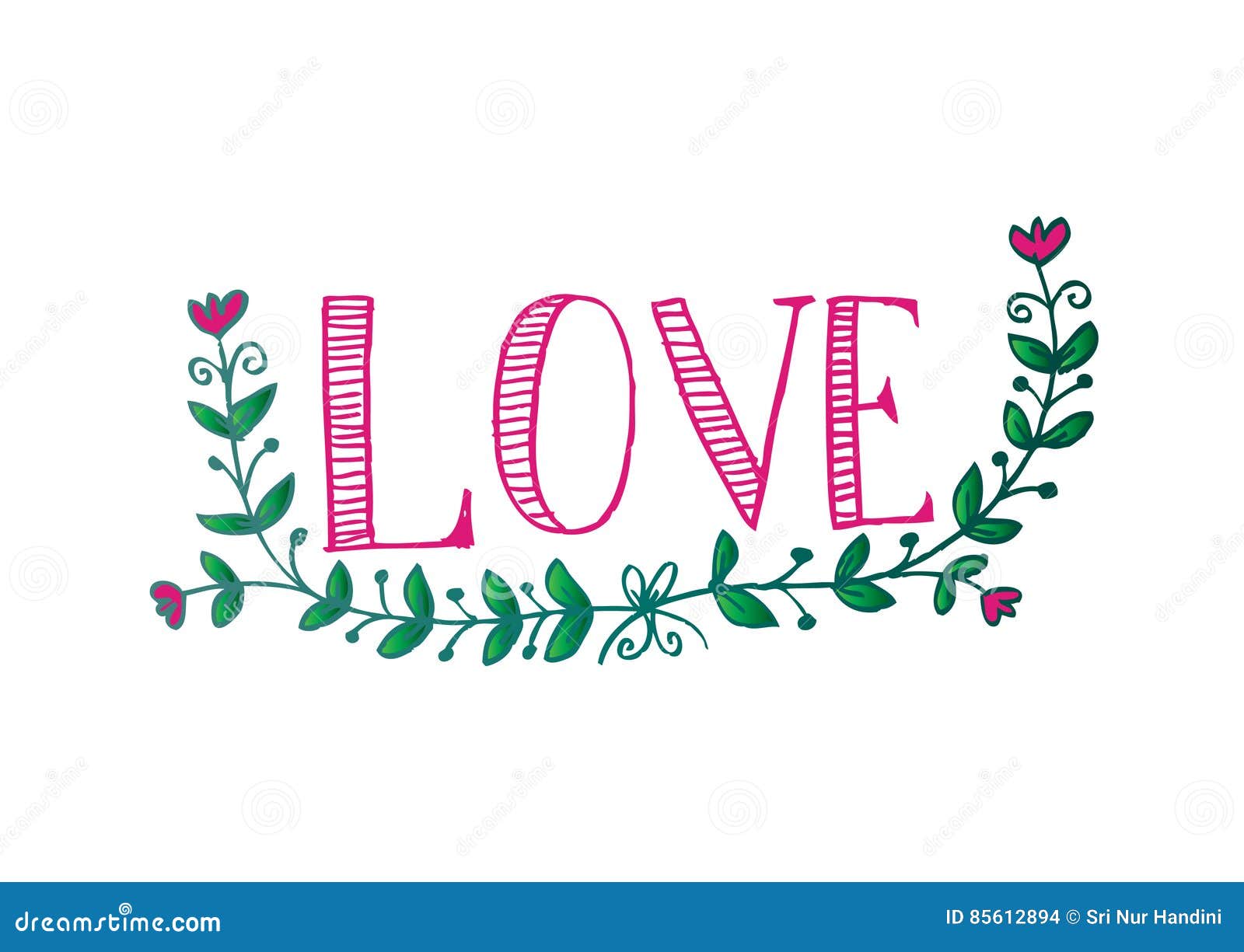 Floral with Hand Lettering `love`. Stock Illustration - Illustration of ...