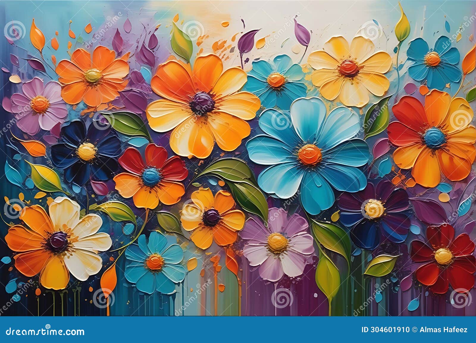 Floral Harmony: Abstract Painting Capturing an Array of Flowers ...